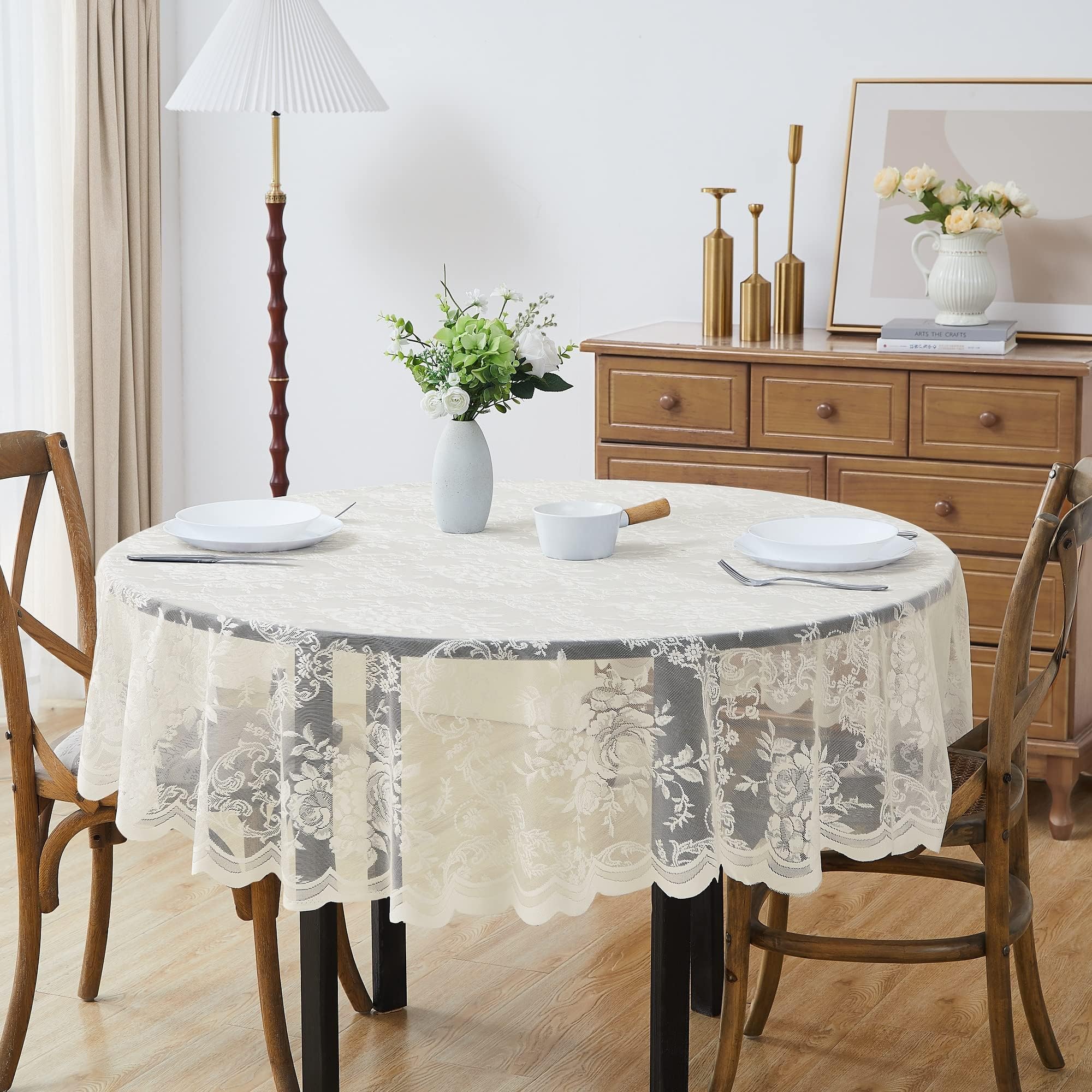 Amazon.com: 60" Ivory Round Floral Lace Table Overlay : Home & Kitchen
