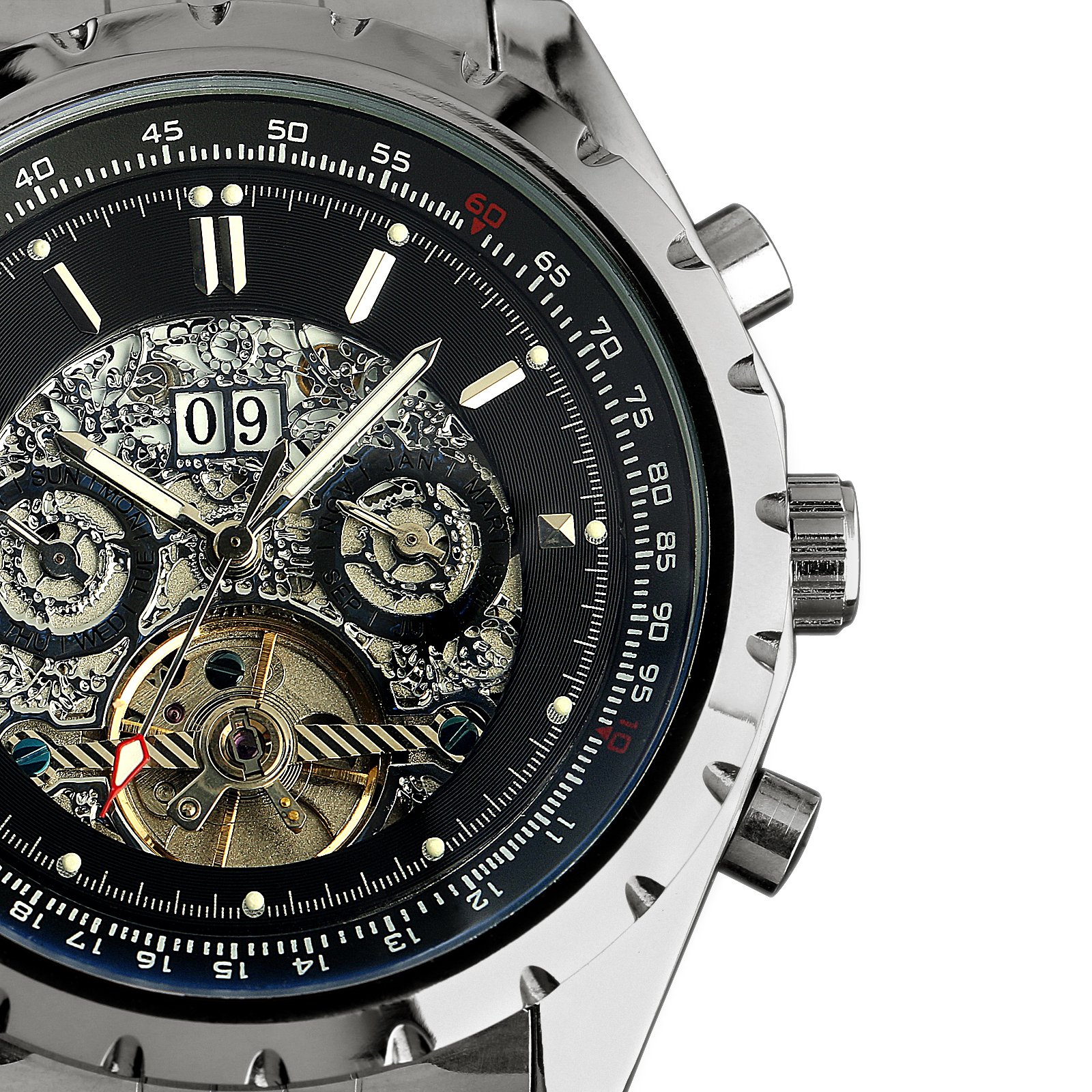 Ess Mens Gent Black Tourbillon Aviator Skeleton Self Wind Up ...