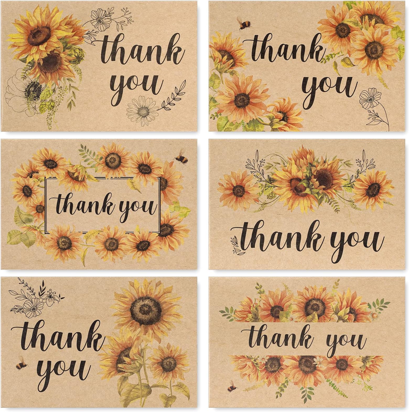 Amazon.com : Whaline 36 Pack Sunflower Thank You Cards Vintage Spring ...