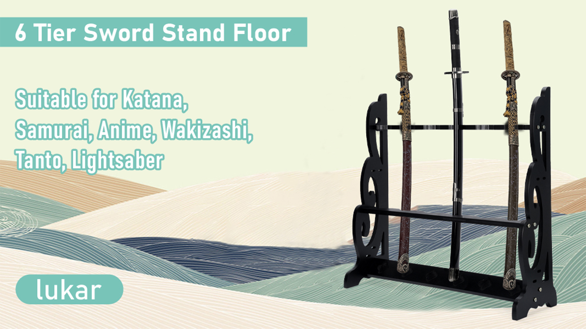 Density Fibreboard Sword Stand Lukar 6-Tier Wooden Sword Rack Display ...