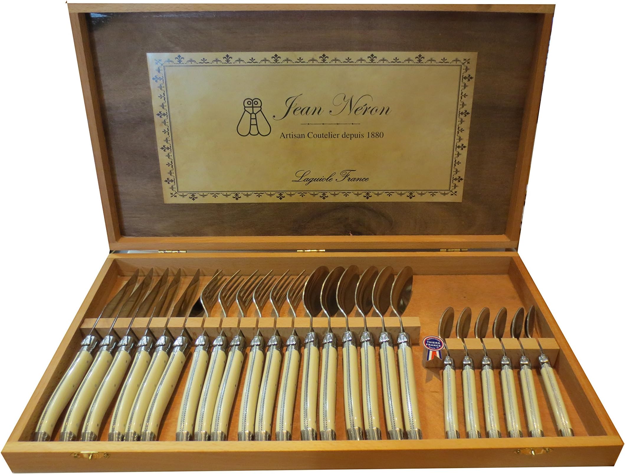 Amazon.com: Laguiole France, Jean Neron Set of 24 Flatware with Olive ...