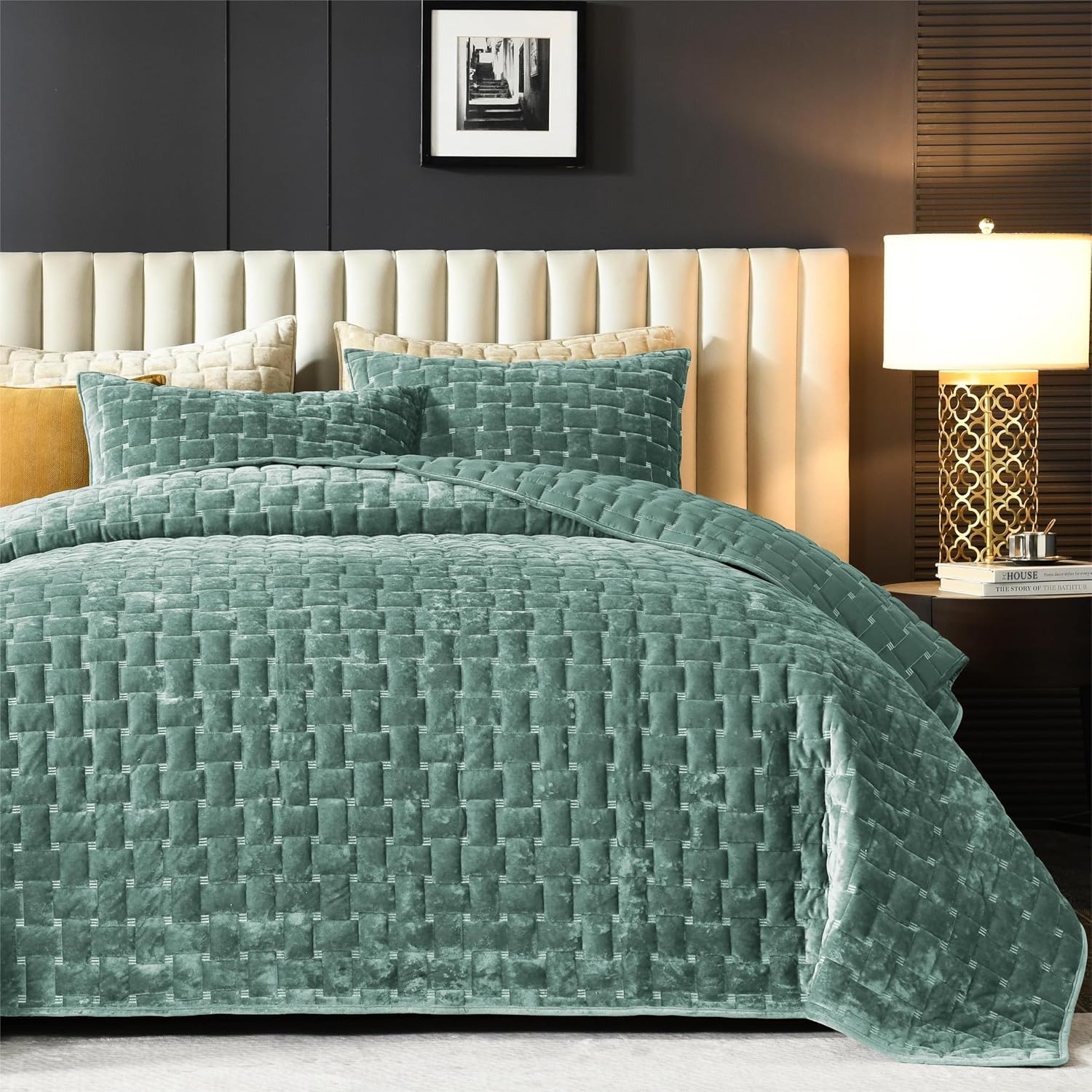 Amazon.com: Grassix Velvet Quilts Queen Size - Luxury Soft Velvet Quilt ...