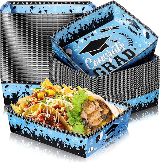 Amazon.com: Tenceur 36 Pcs 2024 Light Blue Graduation Paper Food Trays ...