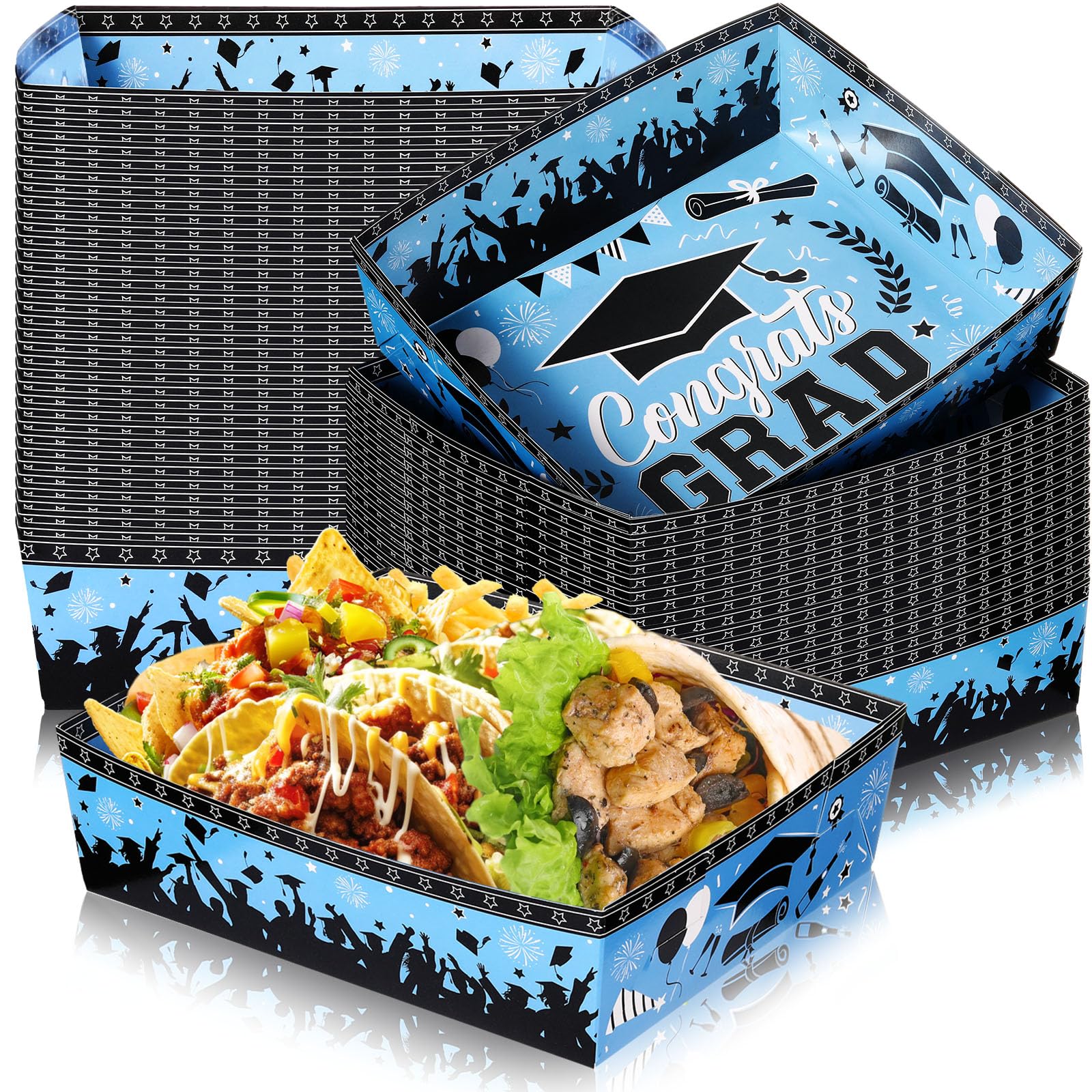 Snapklik.com : 36 Pcs 2025 Black And Blue Graduation Paper Food Trays 5 ...