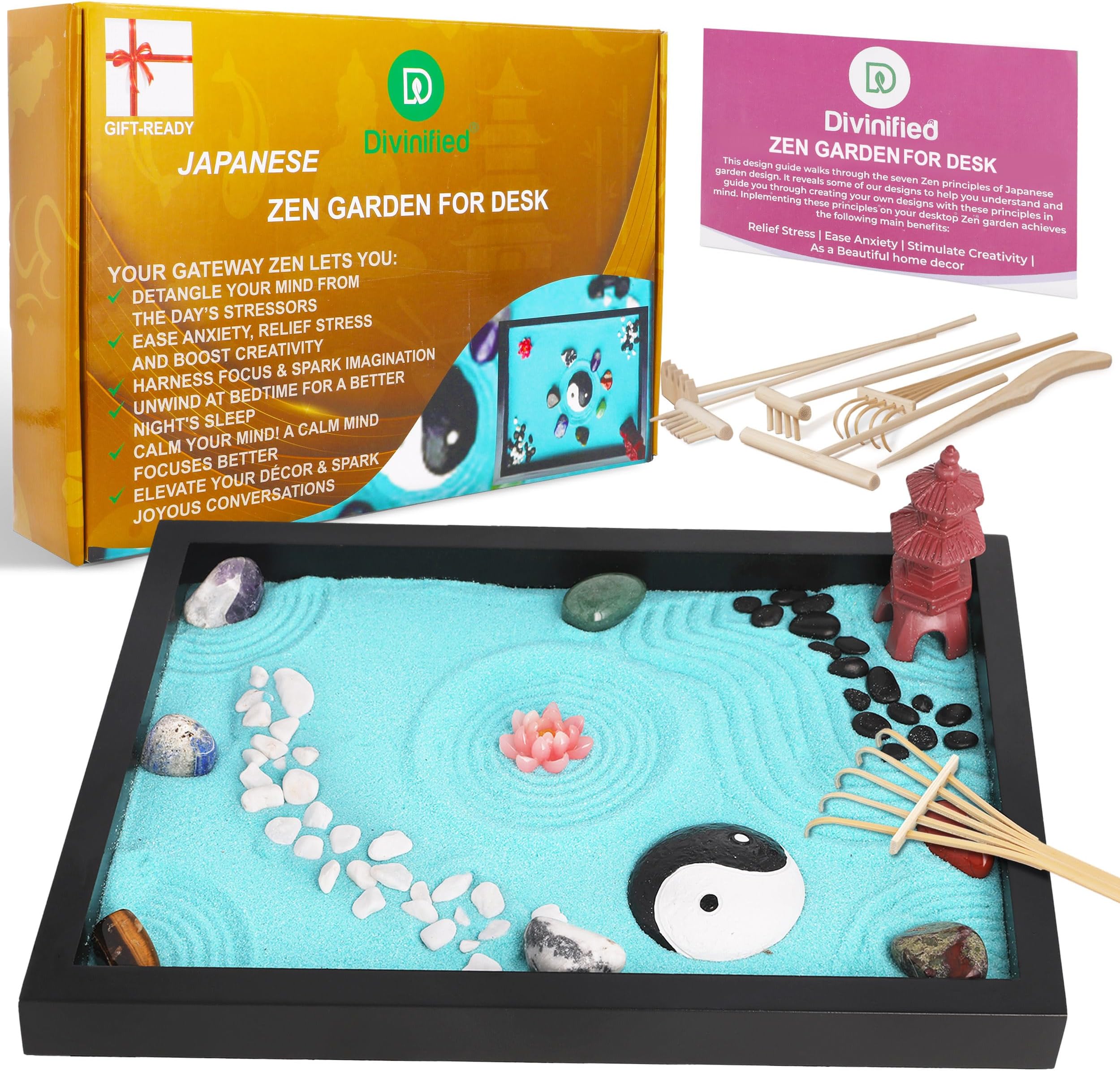 Amazon.com: Island Falls Home Zen Garden Kit 11x8in. Beautiful Japanese ...