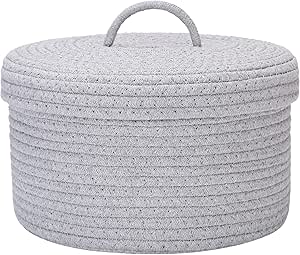 Amazon.com: Sea Team Round Cotton Rope Storage Basket with Lid, Lidded ...