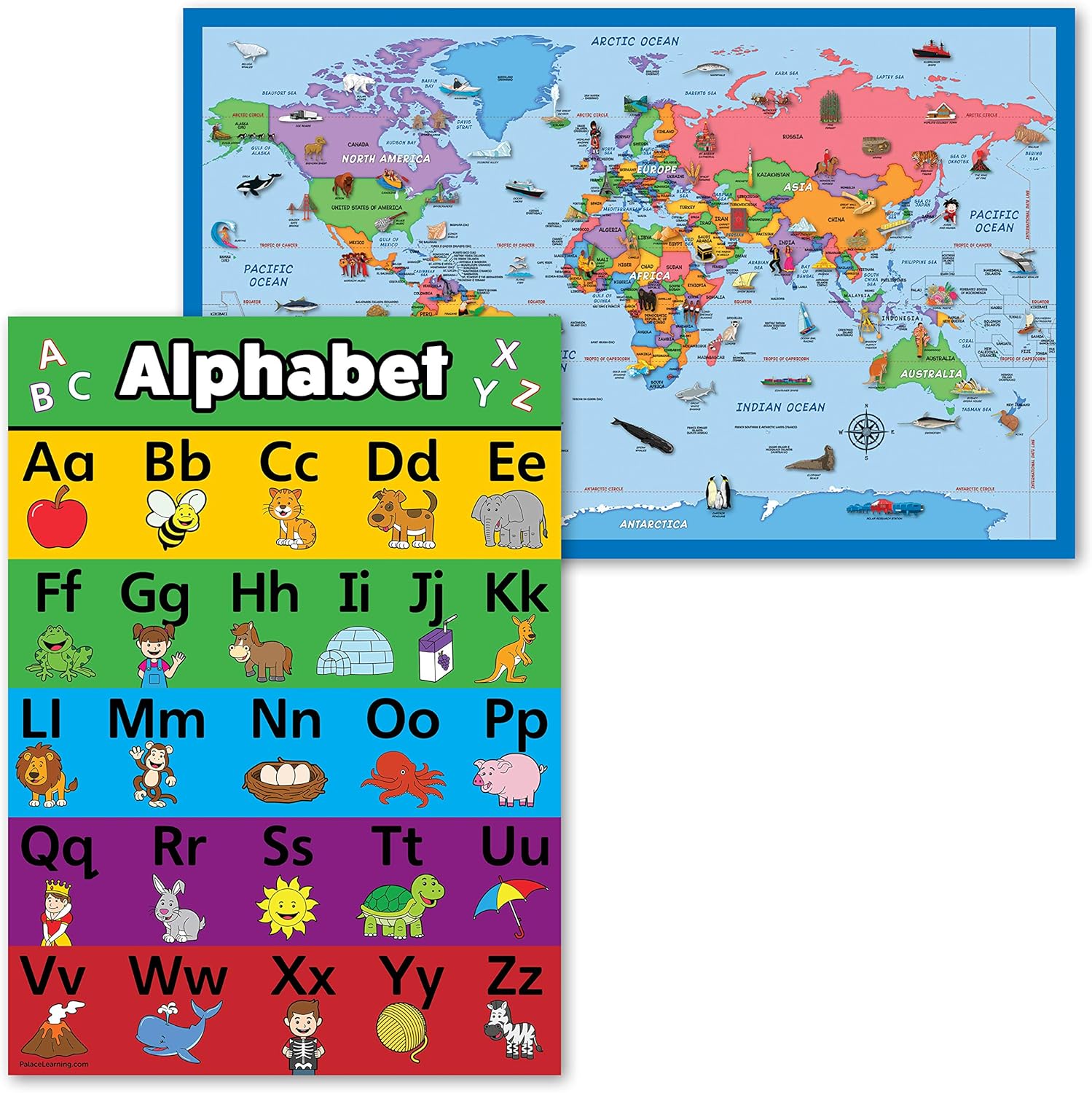 Amazon.com: Palace Learning 2 Pack - World Map Poster for Kids ...