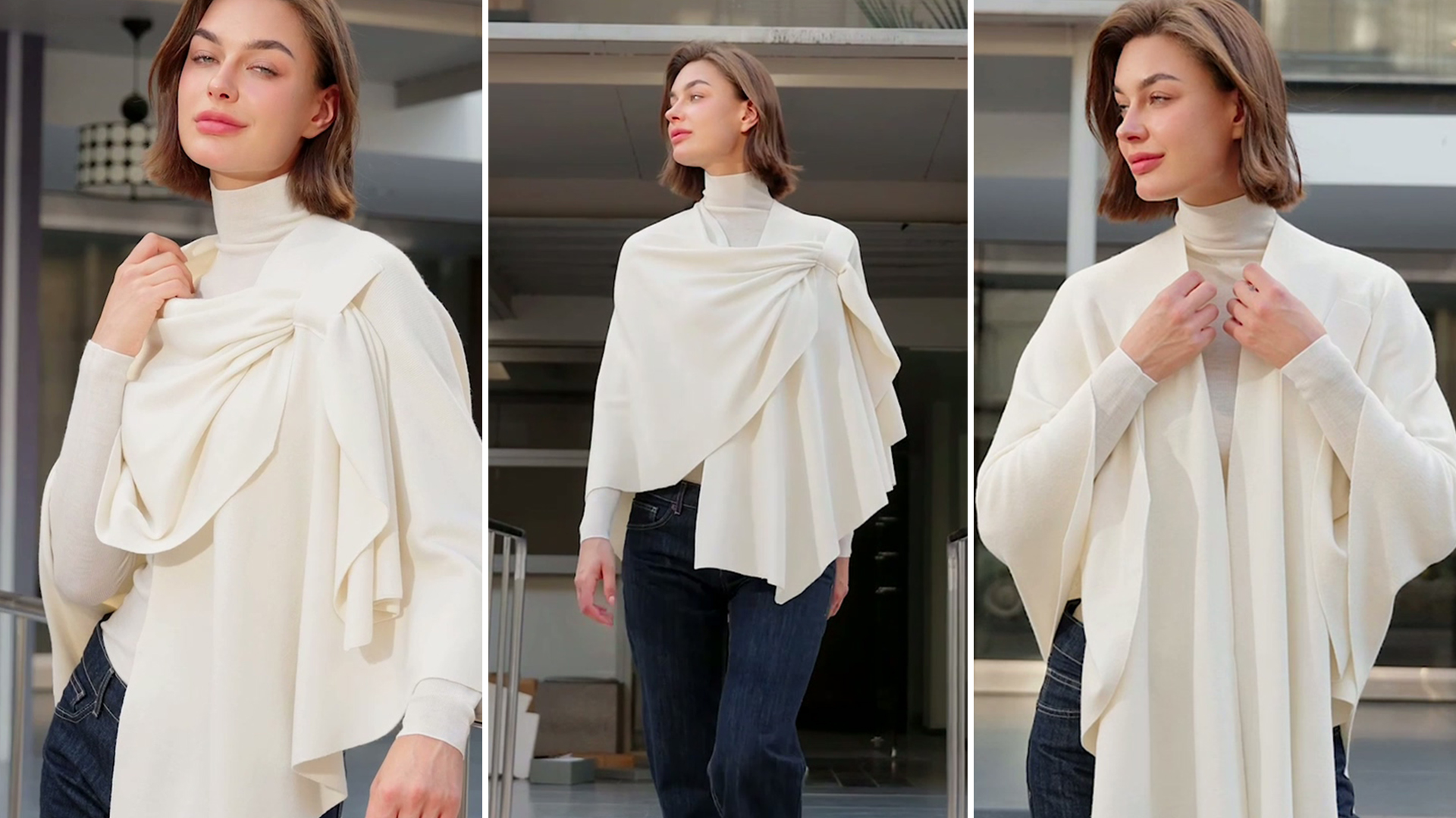 Travel Poncho Sweater PULI Women's Cross Front Knitted Poncho ...