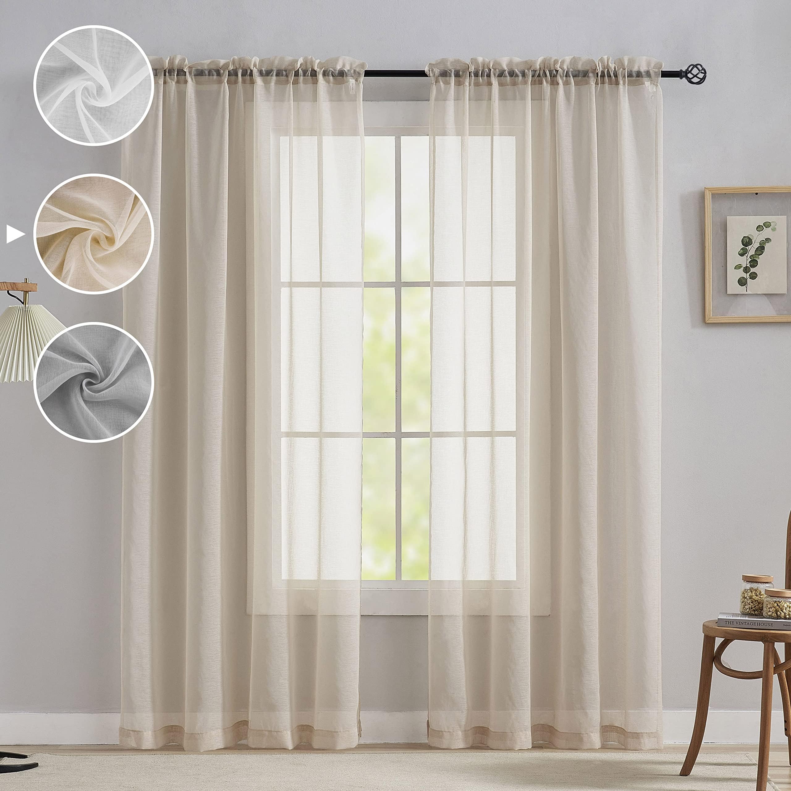 Tony's Textiles Lucy Slot Top Pair of Voile Curtains - Natural Cream ...