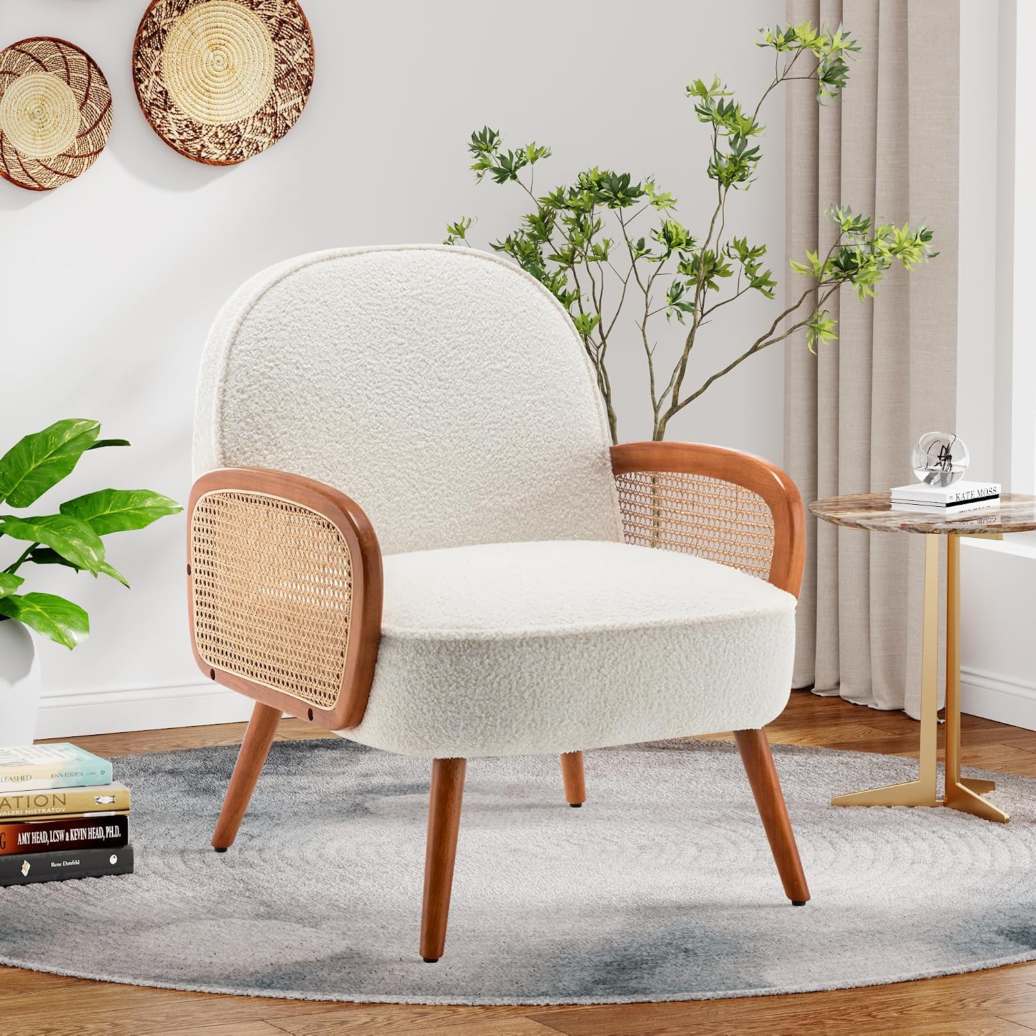 Amazon.com: Aklaus Mid Century Modern Accent Chair Armchair with Rattan ...