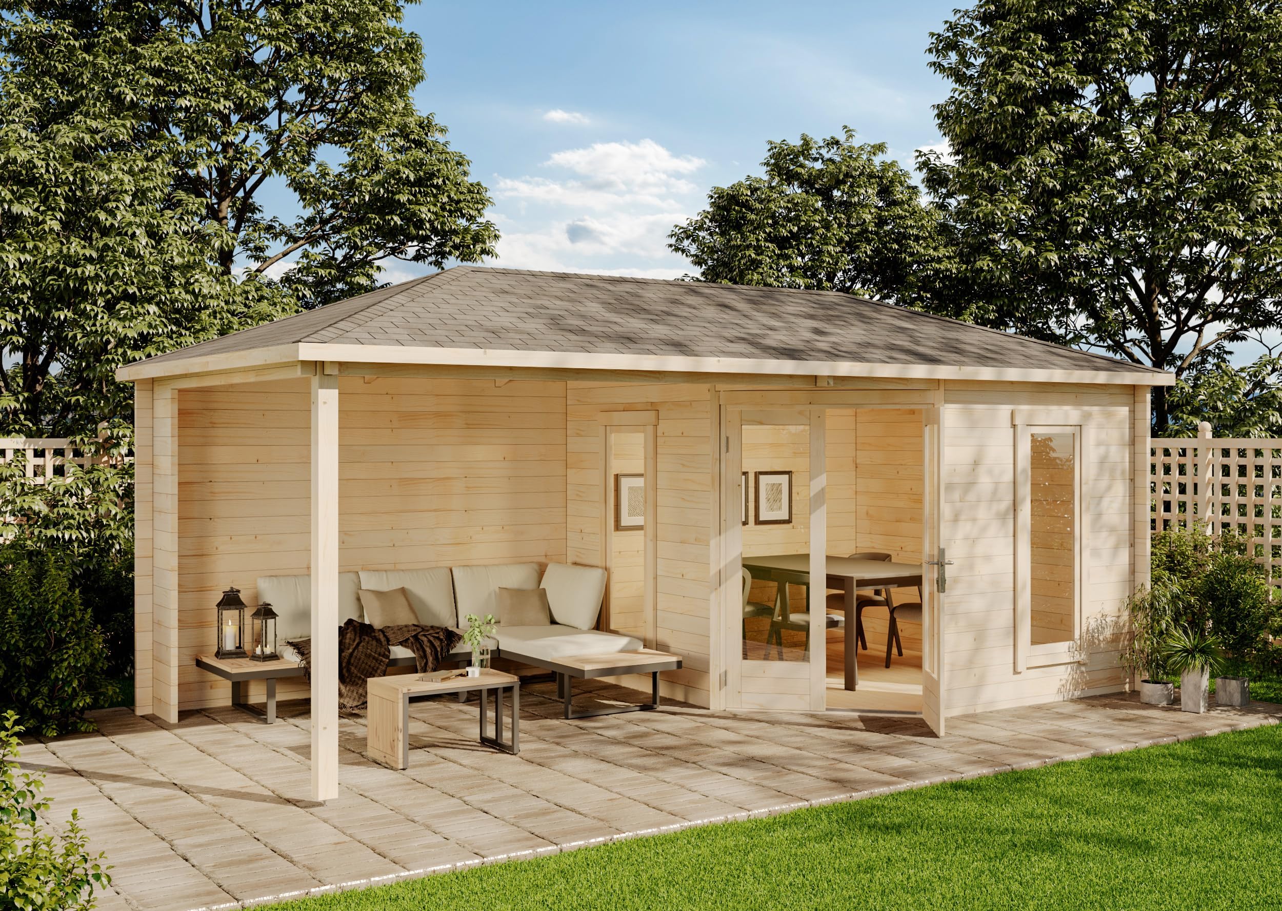 TIMBELA M150B Holz Gartenhaus, Marktbude Holz, Qualitäts Schiffslatten ...