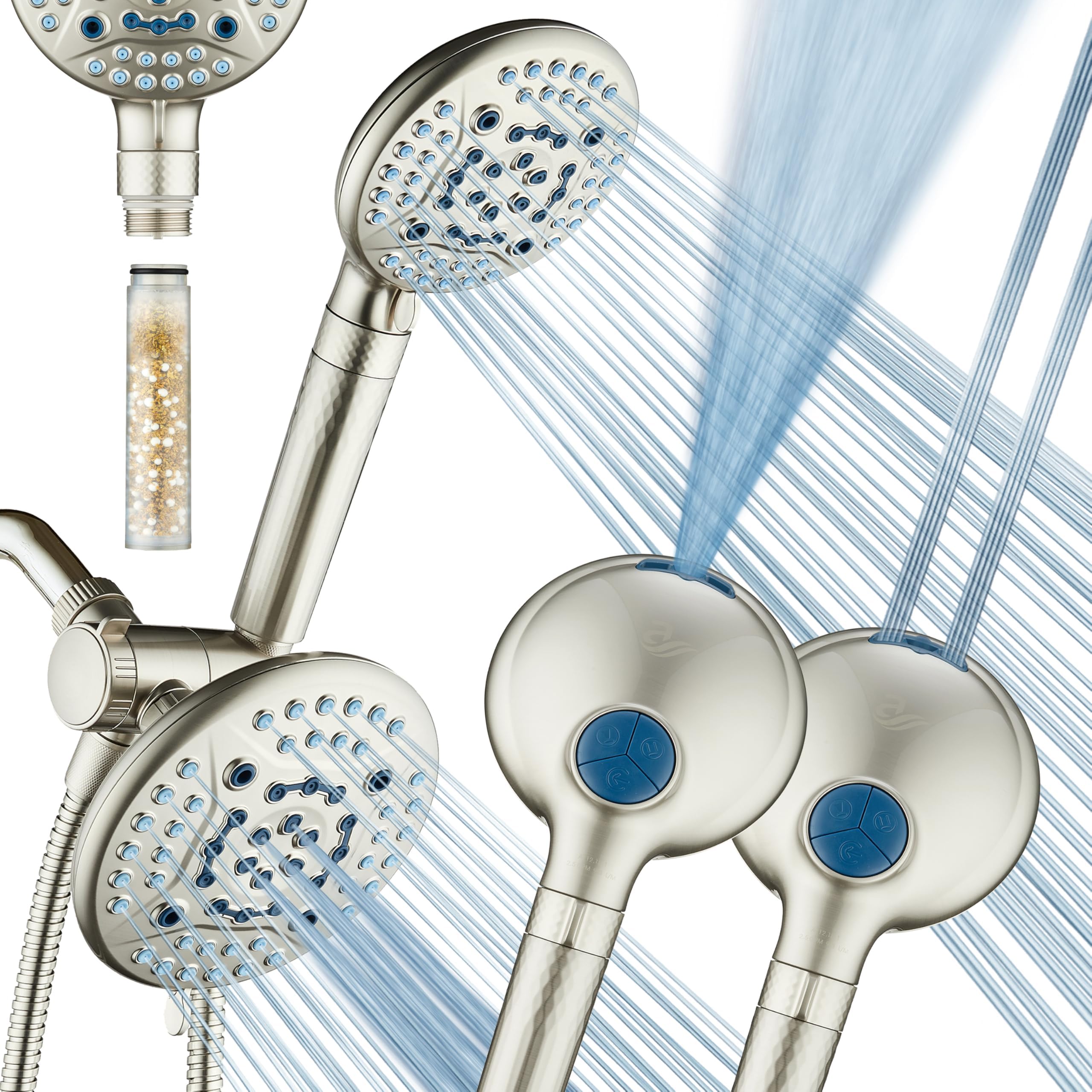 AquaCare High Pressure 6-way Dual Shower Head Combo with Built-in ...