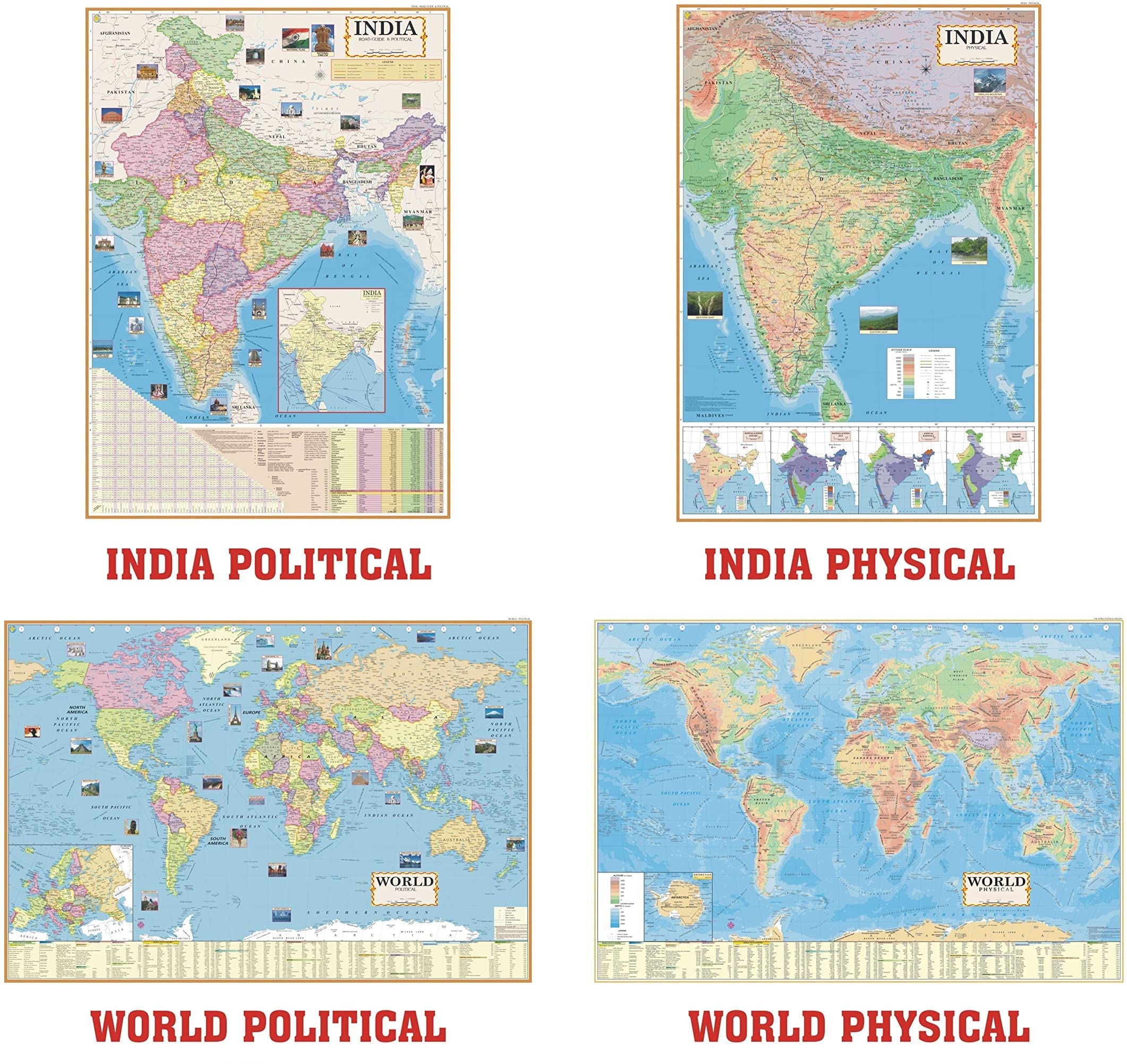 India And World Both Political And Physical Map Set 4 | Desertcart GB
