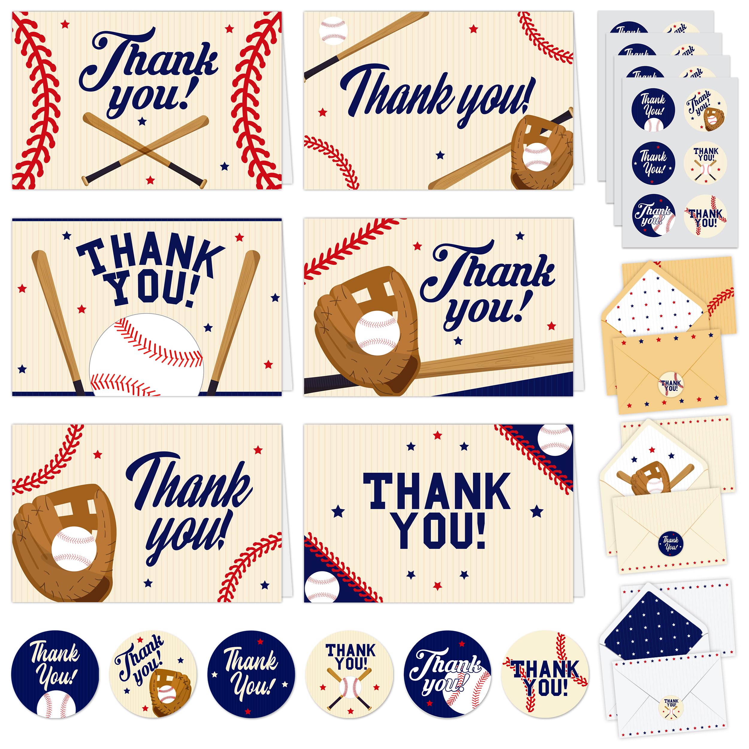 Snapklik.com : Decorably 24 Pack 6x4in Baseball Thank You Cards