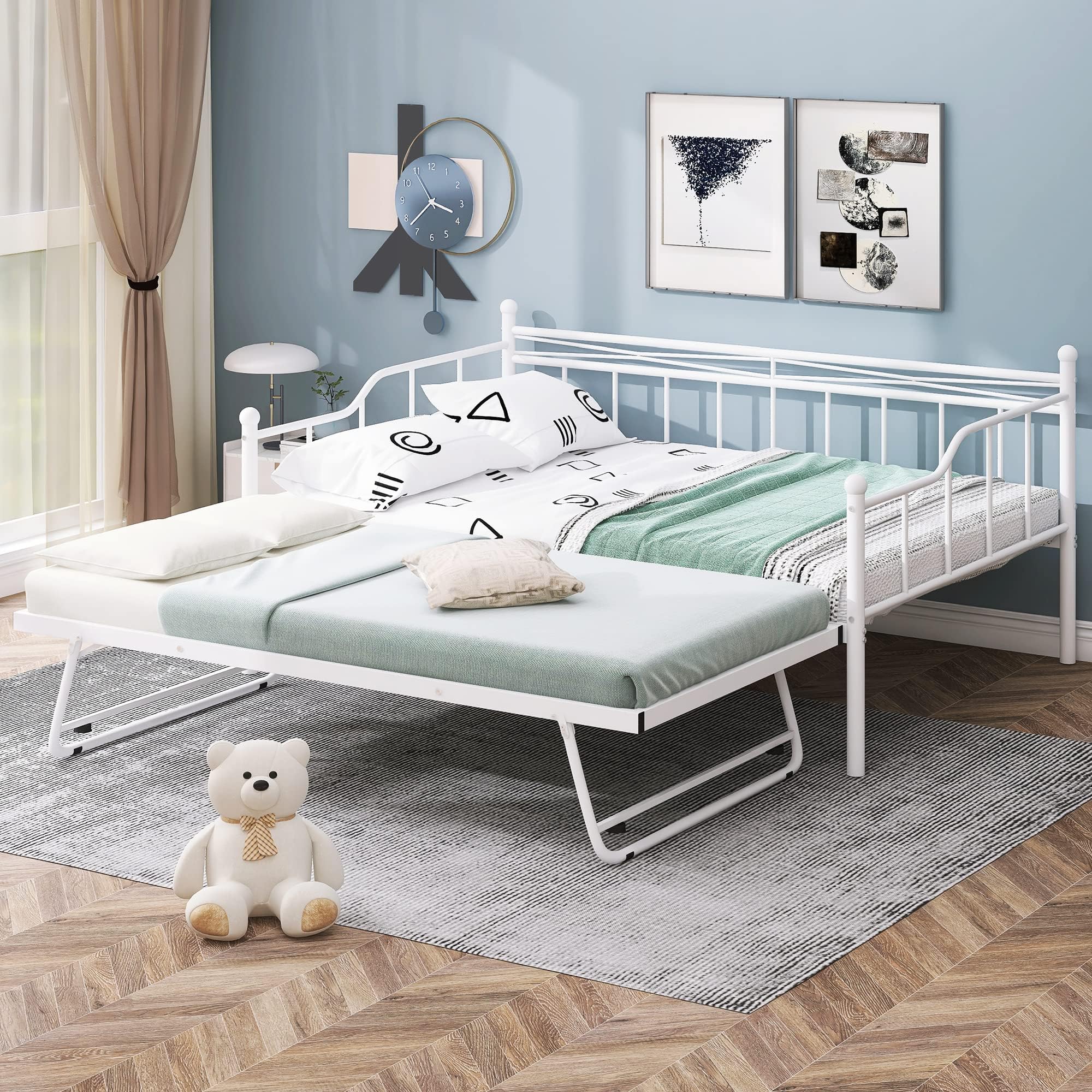 Amazon.com: LUSPAZ Full Size Extendable Bed with Pop Up Trundle, Twin ...