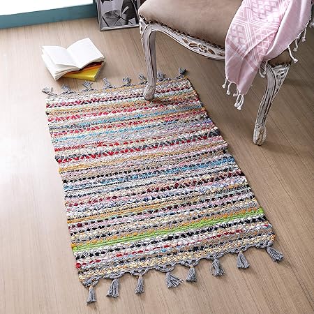 Amazon.com: Cotton Rag Rugs 2x3'- Red Combo in Diamond Weave Stripe ...