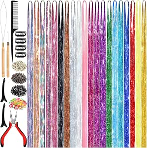 20 Colors Hair Tinsel Kit for Girls, 2000 Strands Heat Resistant Fairy ...