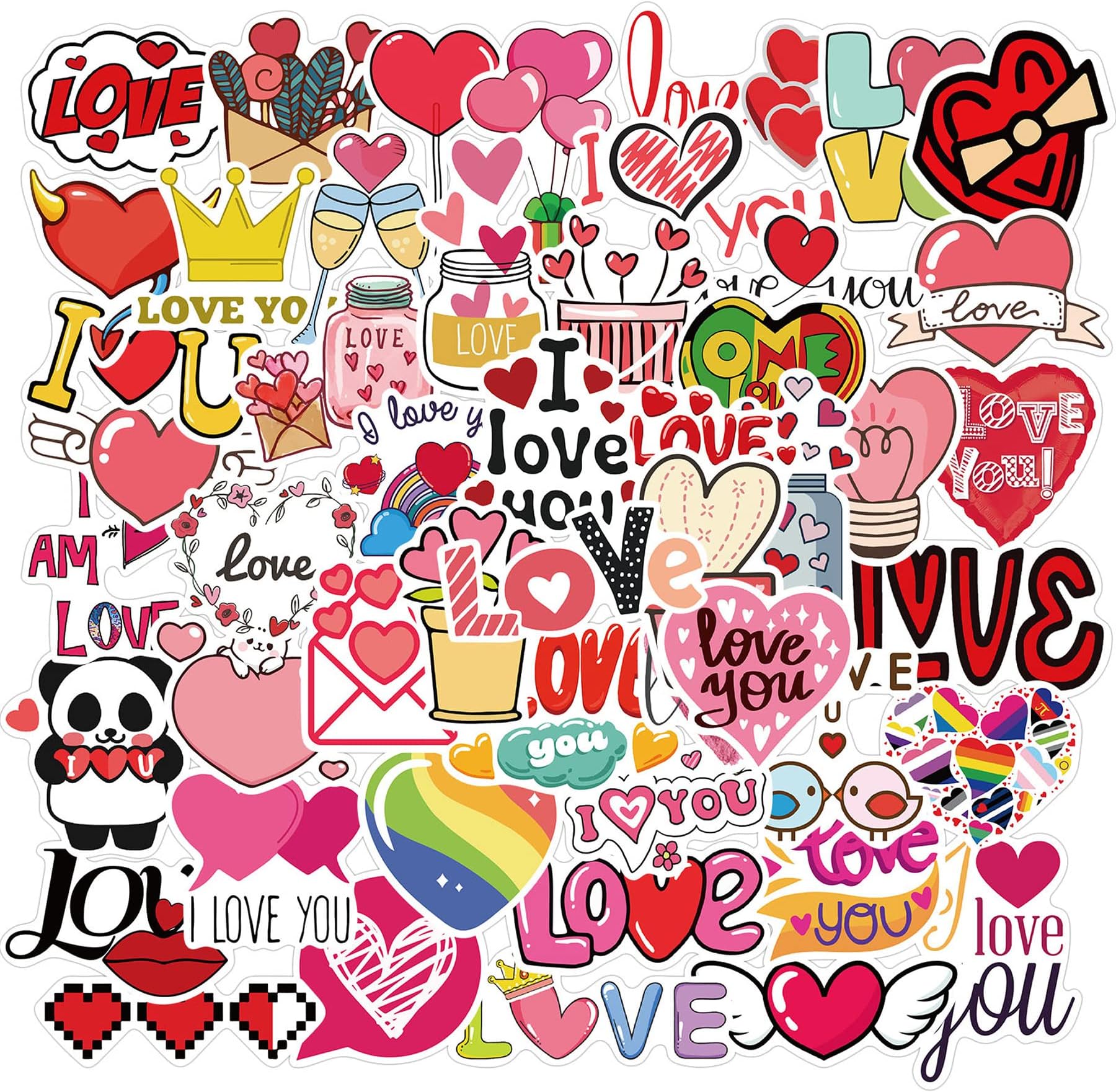 Amazon.com: 50 Pcs Love Stickers | I Love You Waterproof Vinyl Stickers ...