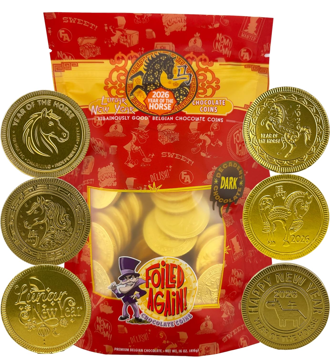 Amazon.com : Foiled Again! 2026 Lunar New Year Dark Chocolate Coins ...