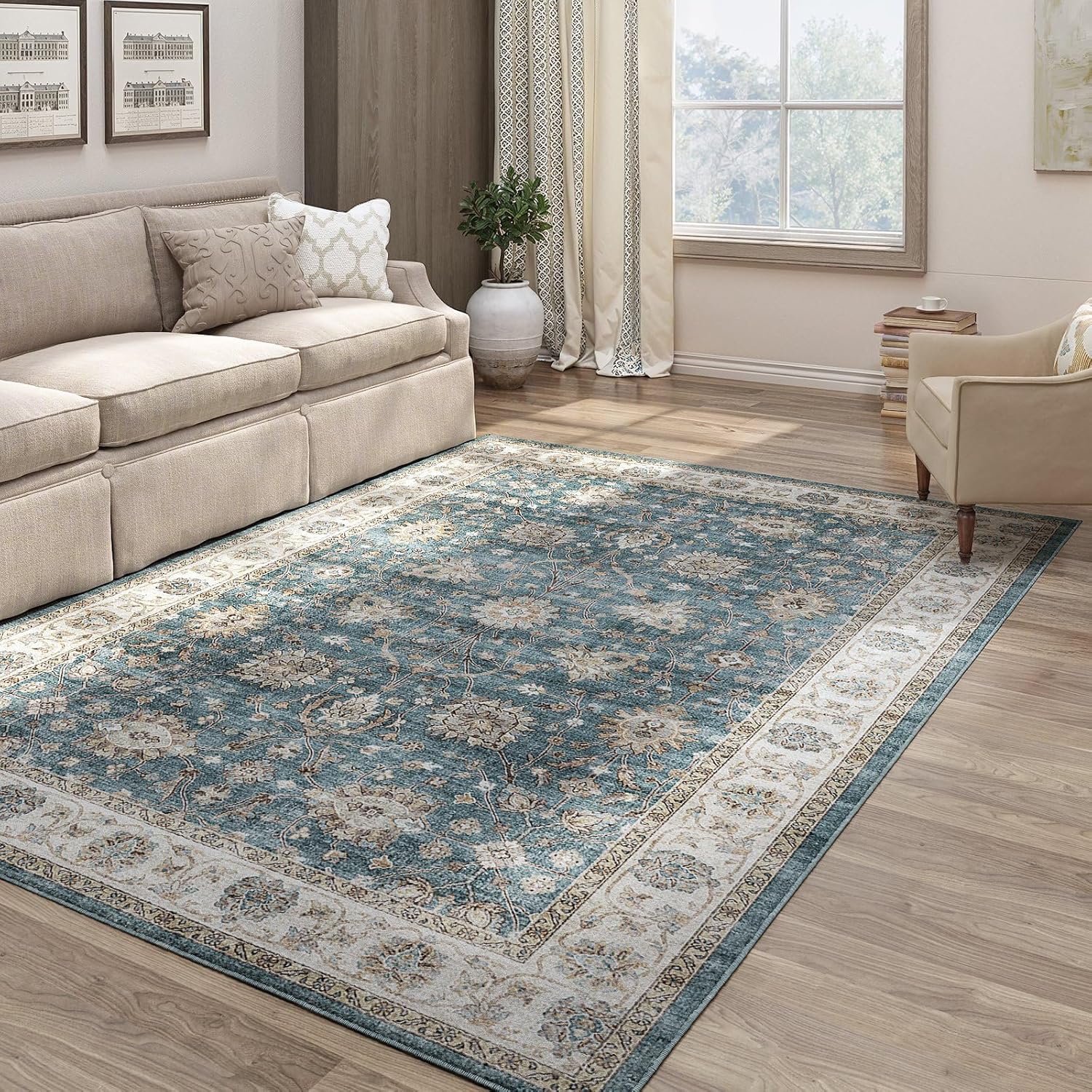 Machine Washable Area Rug 5'x7', Vintage Design Area Rugs, Low-Pile Non ...