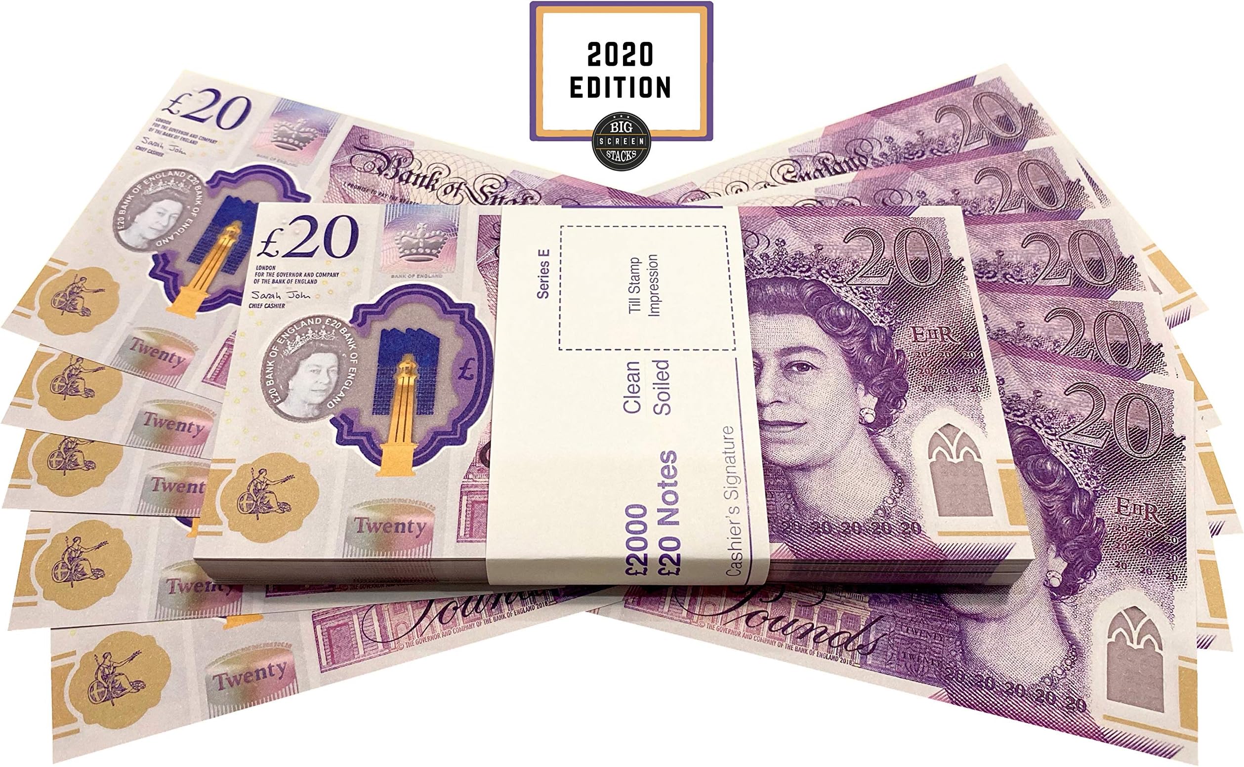 Big Screen Stacks | NEW EDITION PROP MONEY UK 20 POUNDS 100 BANK NOTES ...