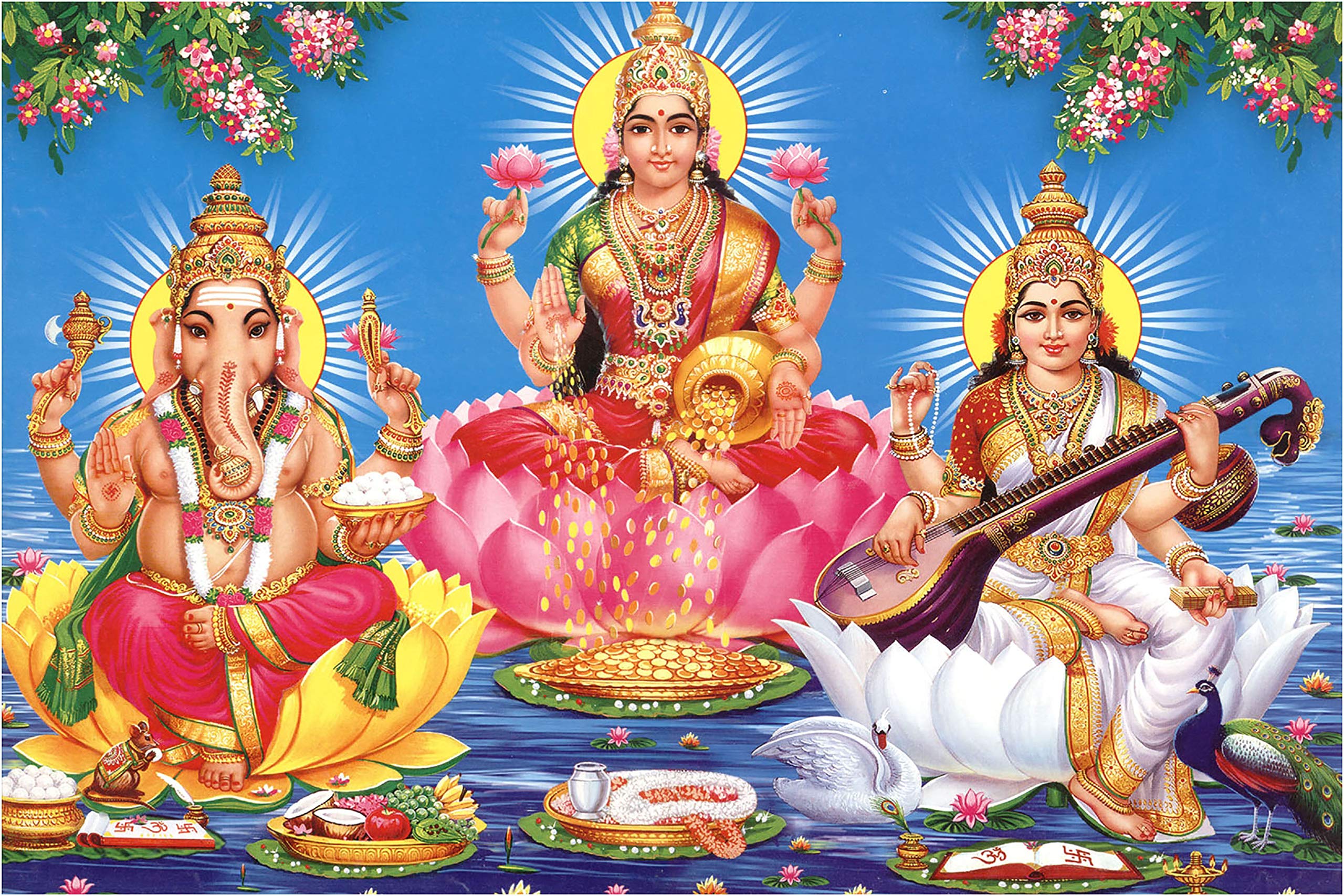 Laxmi Saraswati Wallpapers Buy Hawai Ganesh Laxmi Saraswati Gold