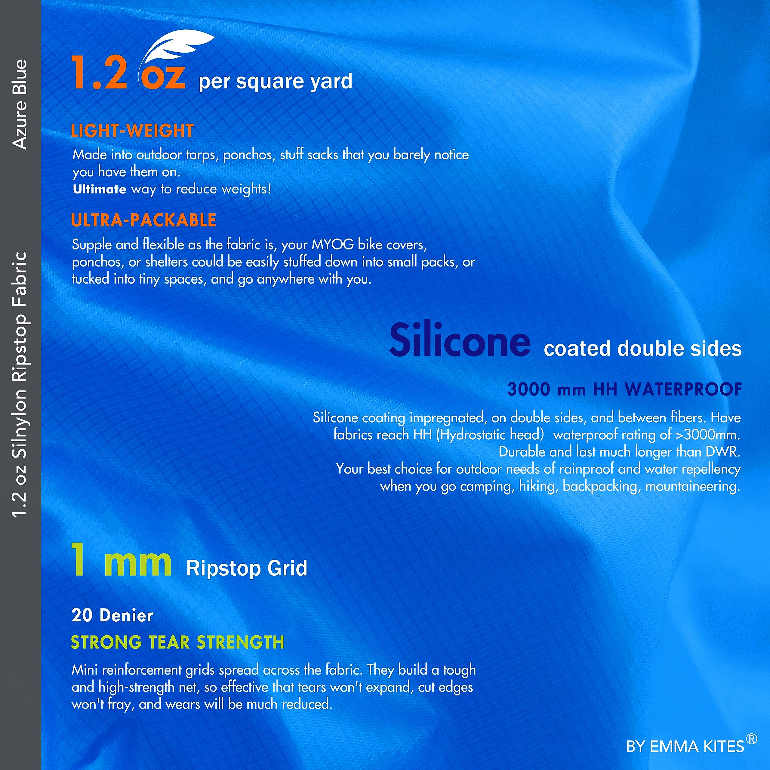 Snapklik.com : Emma Kites Azure Blue 20D Ripstop Nylon Fabric ...