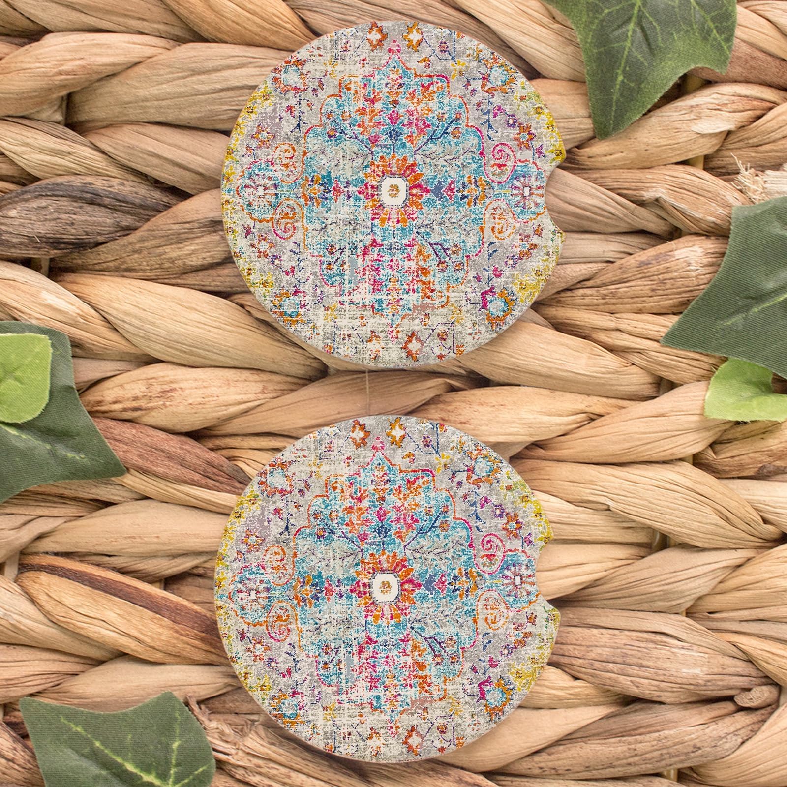 Amazon.com: 2PCS Ethnic Bohemian Ceramic Car Coasters for Cup Holders 2 ...