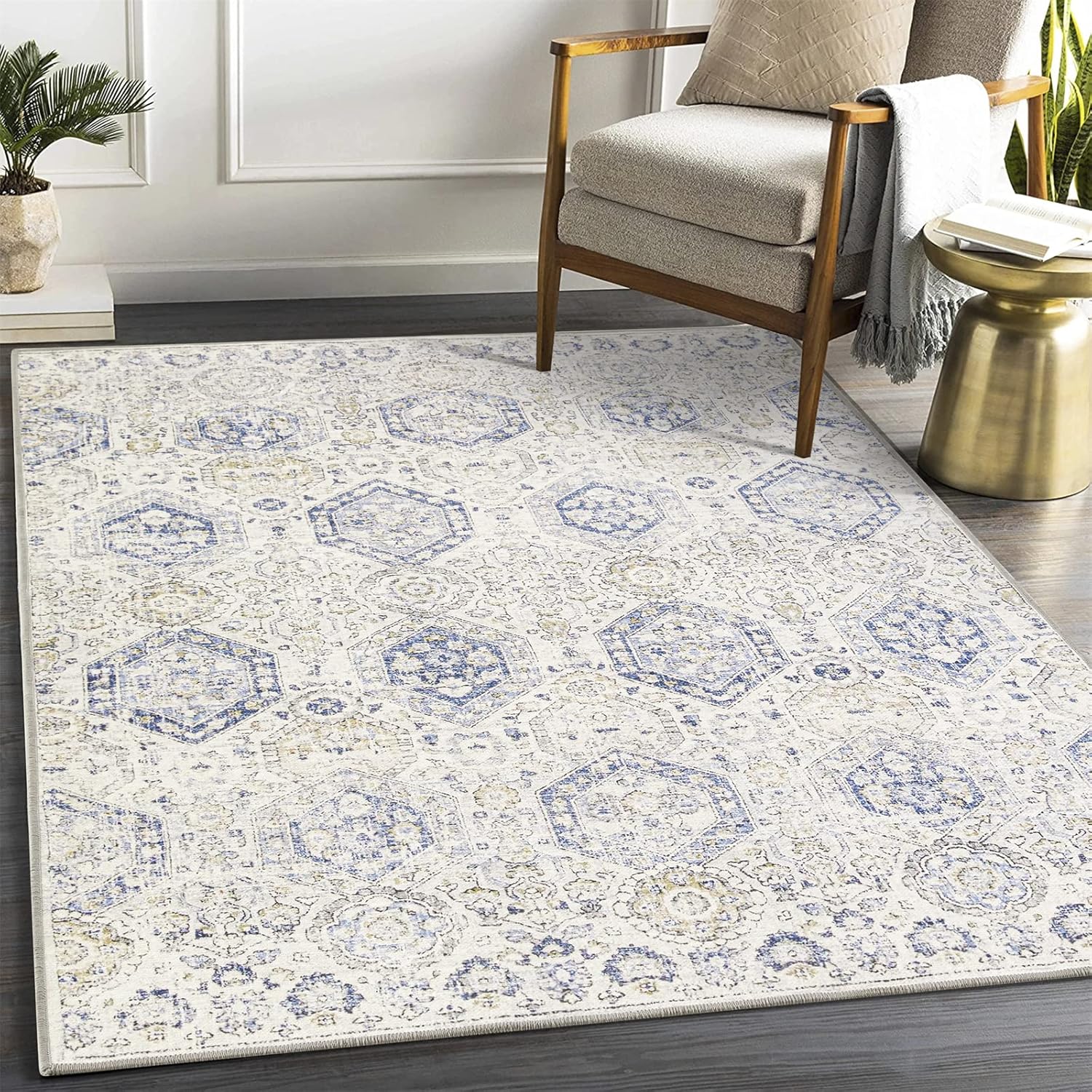 Amazon.com: RoomTalks Stain Resistant Light Blue Vintage Distressed ...