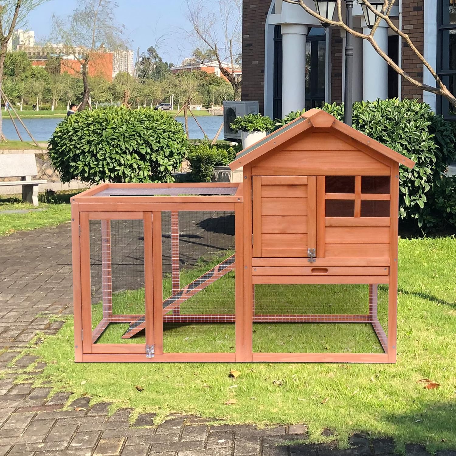 Amazon.com: EMKK Wooden Rabbit Hutch Large Rabbit Cage Indoor & Outdoor ...