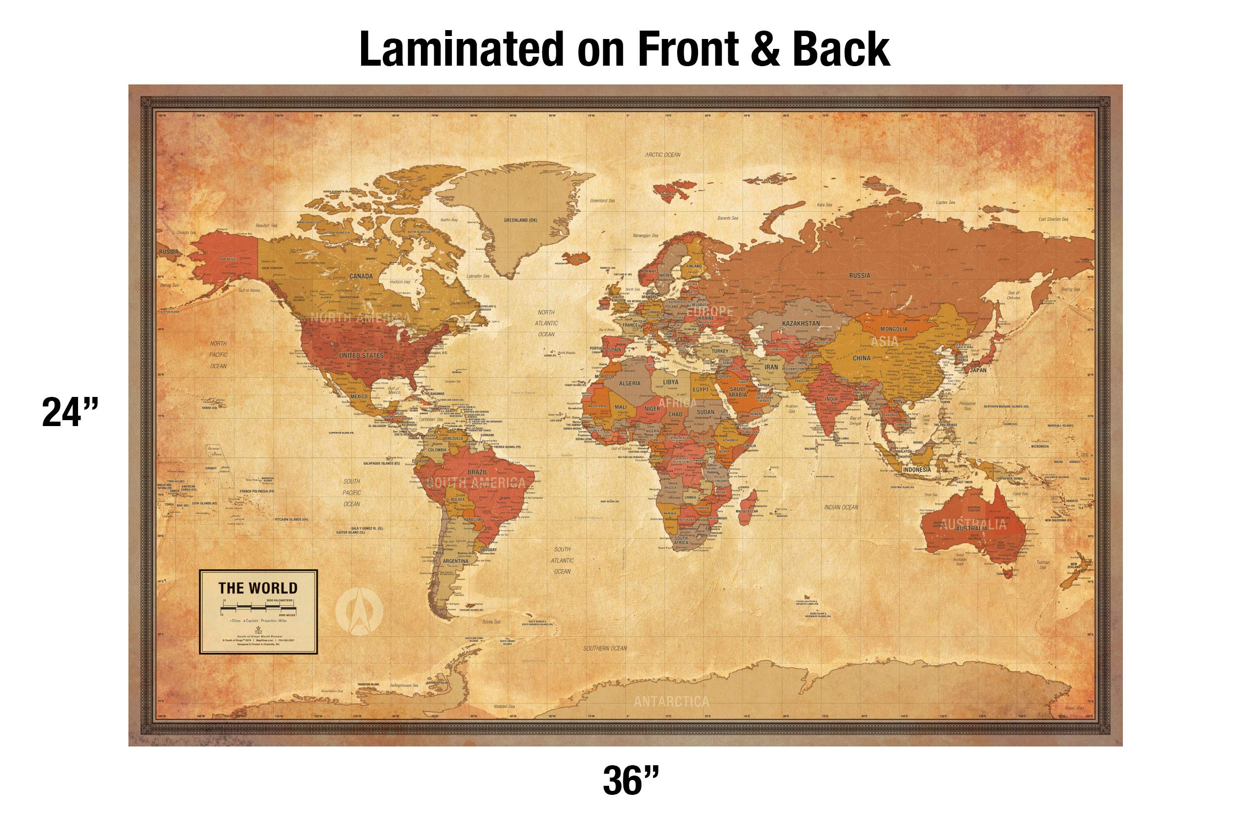 Snapklik.com : Laminated World Pioneer Map Poster Vintage Style Map ...