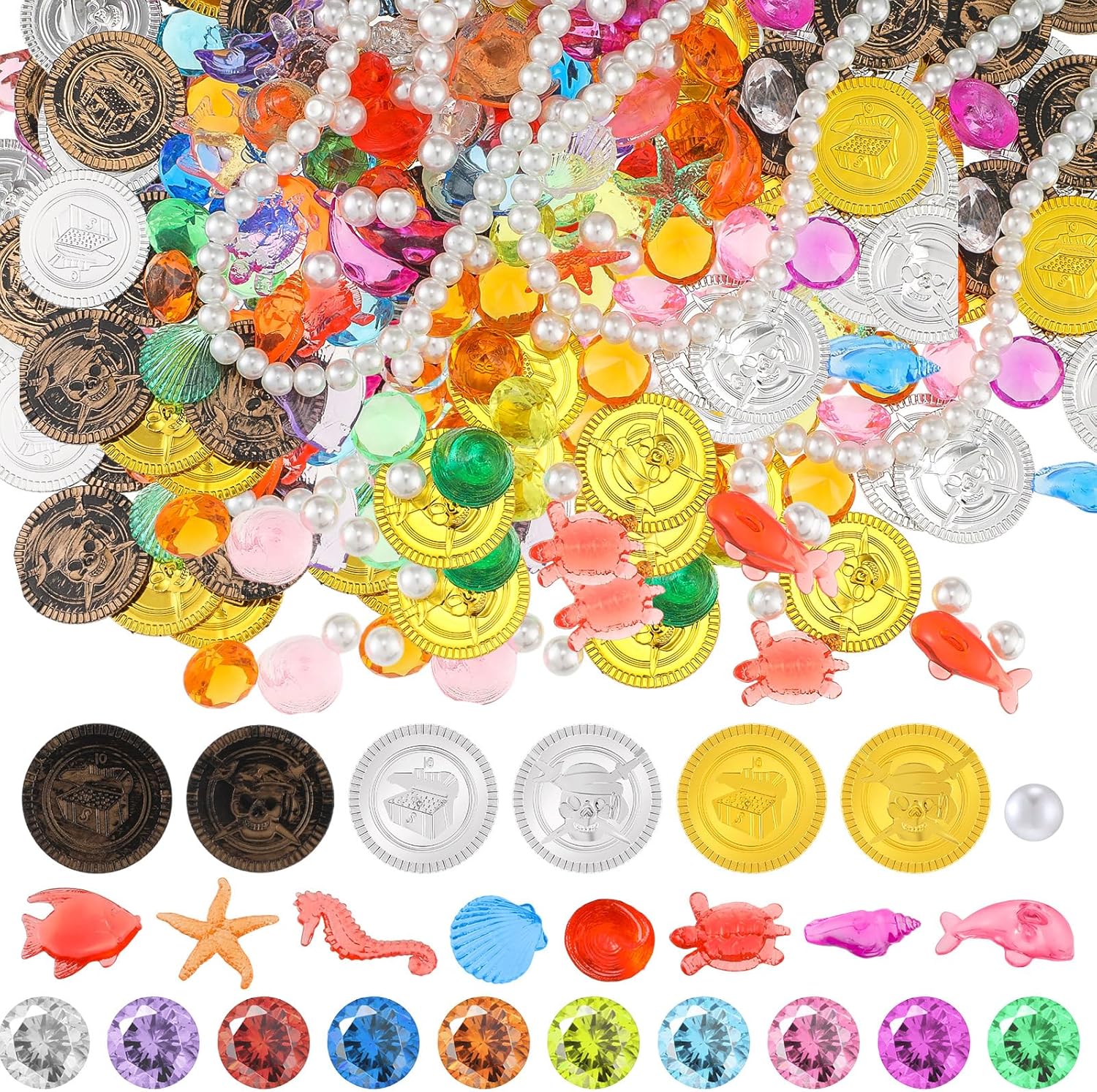 Amazon.com: Hanaive 319 Pcs Pirate Treasure Gold Fake Coins Halloween ...