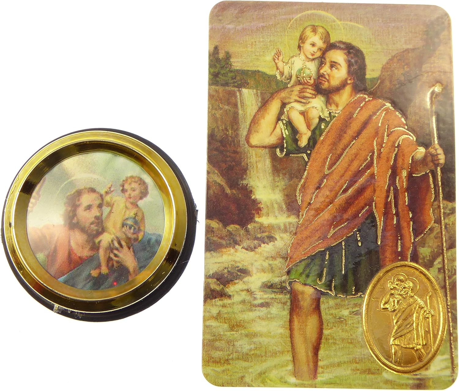 St. Christopher car plaque gift magnet adhesive gold + prayer card ...