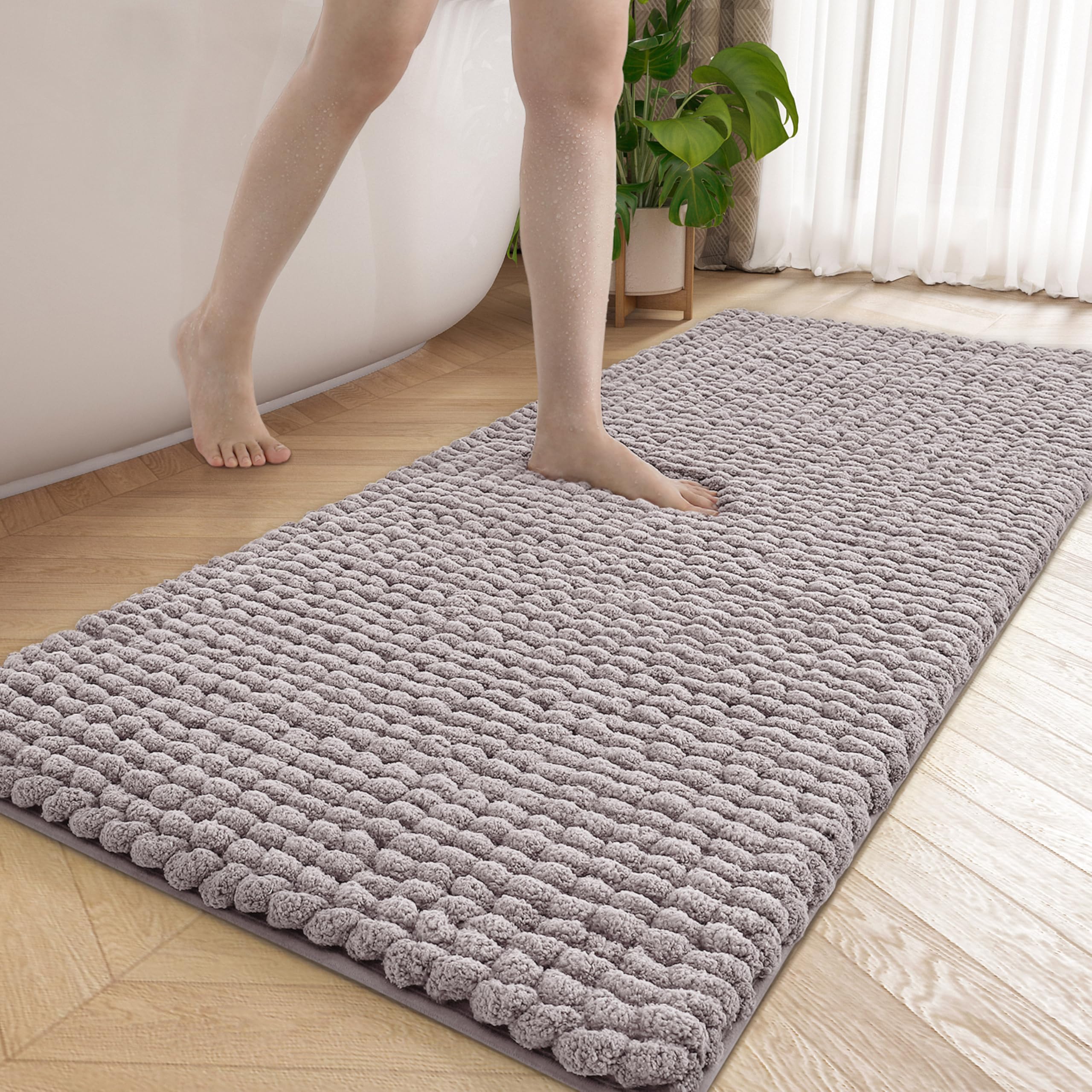 Amazon.com: Color&Geometry Chenille Bathroom Runner 24x43, Light Grey- Super Absorbent, Non Slip ...