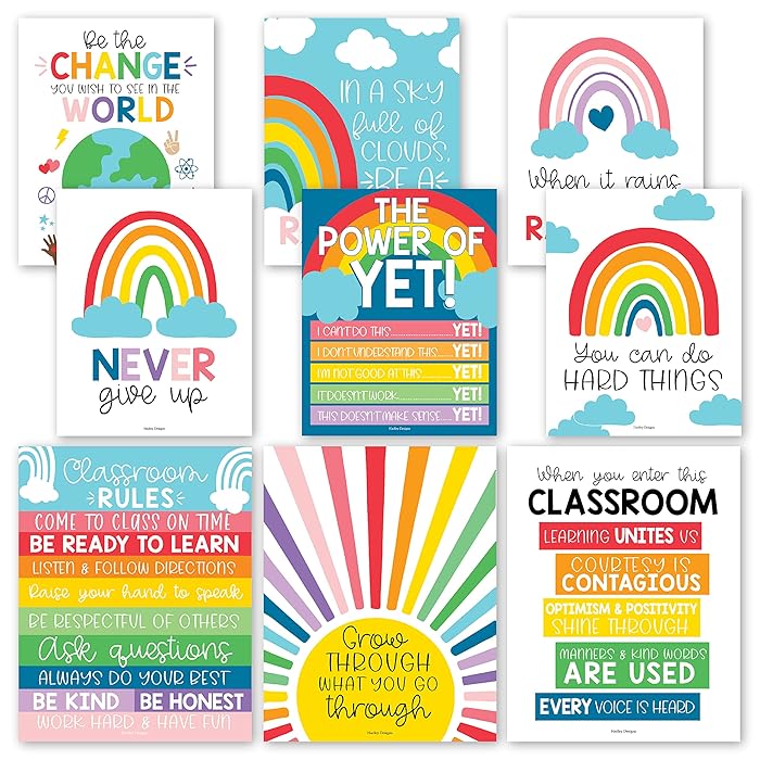Buy 9 Rainbow Classroom Decor Signs - Welcome Sign For Classroom ...