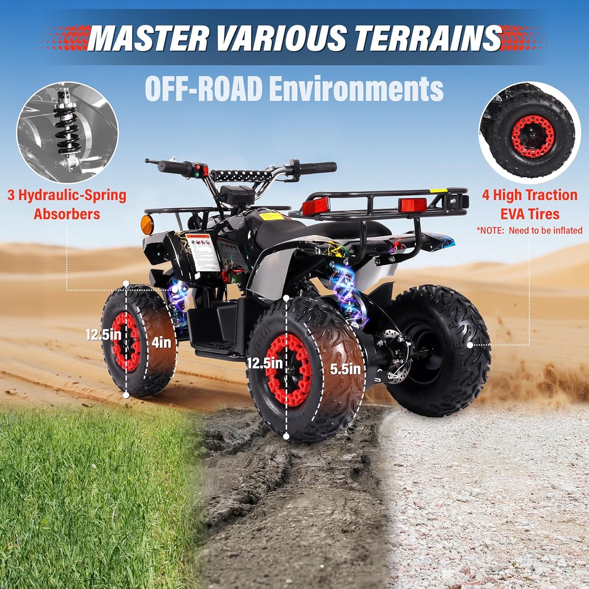 $21/mo - Finance 36V Kids ATV Four Wheeler w/12.5" Air-Filled Tires ...