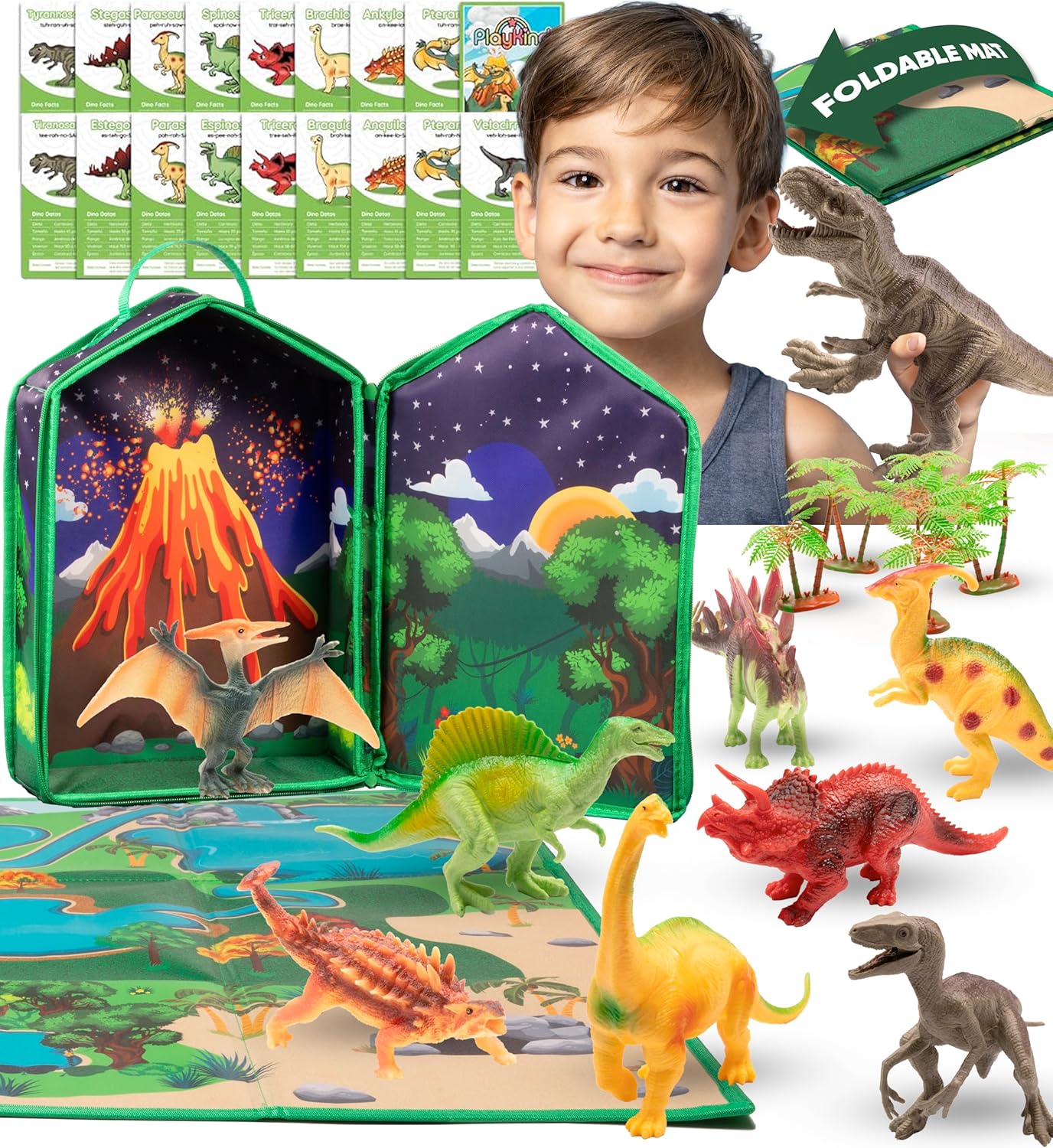 Amazon.com: Dinosaur Play Set with Volcano Carry Case - 9 Big Dinosaurs ...