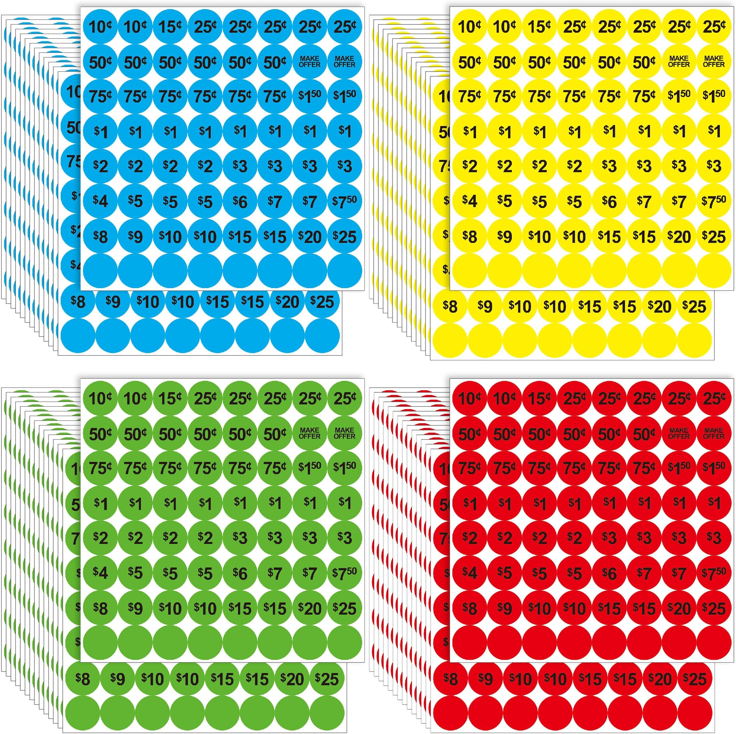 Amazon.com : 3840 PCS Pre-Priced Pricing Stickers, 4 Bright Colors Sale ...