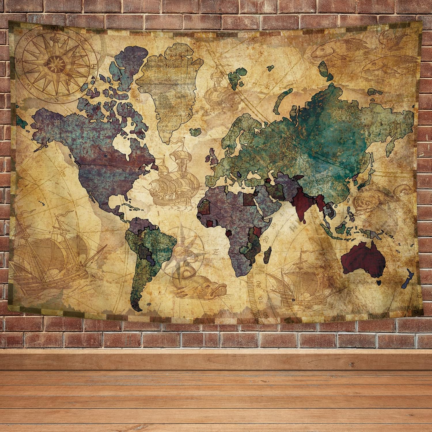 Amazon.com: Imirell Vintage World Map Tapestry 78Hx59W Inches Retro ...