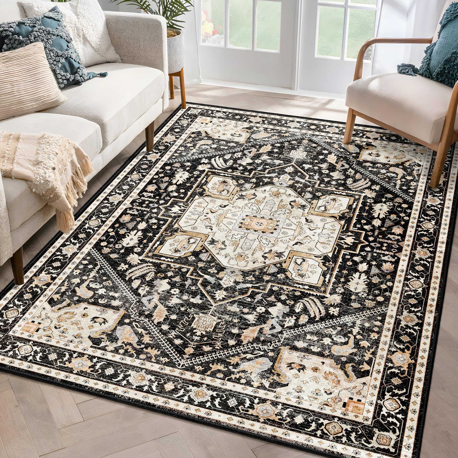 Amazon.com: MUJOO Black Area Rugs 5x7,Washable Rugs for Living Room ...