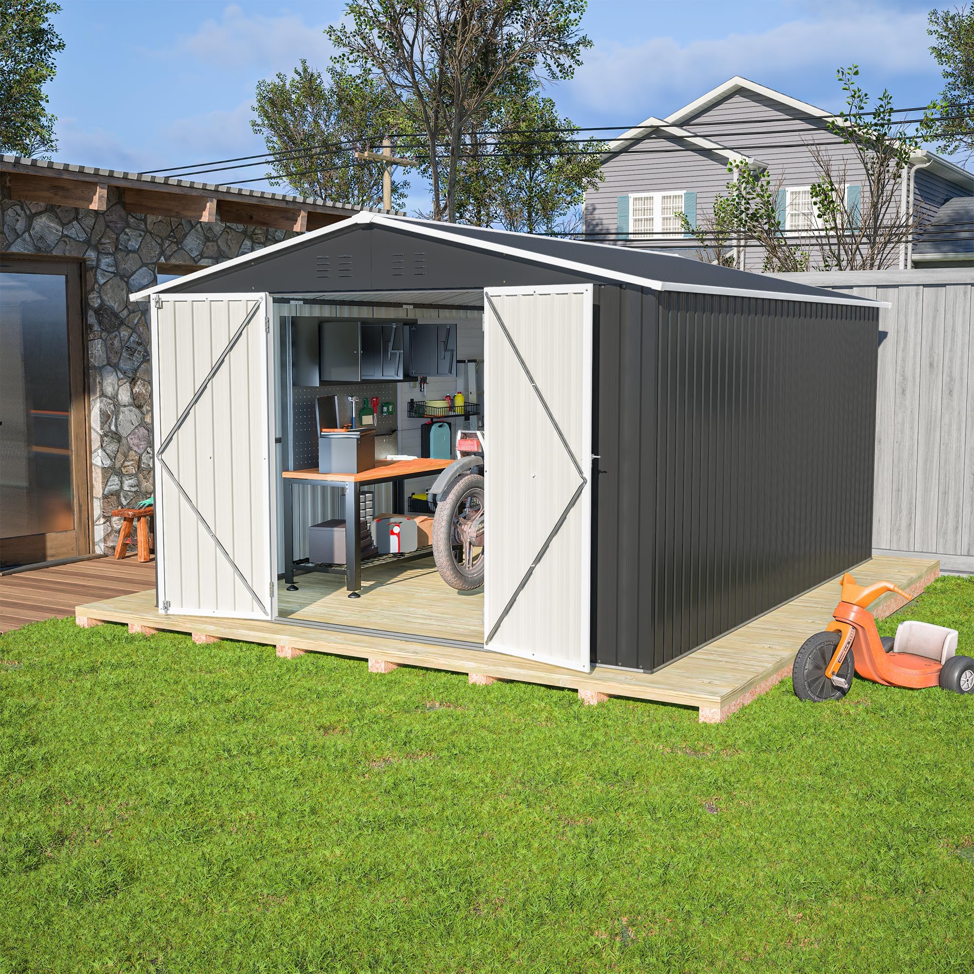 Amazon.com: Ball & Cast 10×12 FT Outdoor Storage Shed,Metal Waterproof ...
