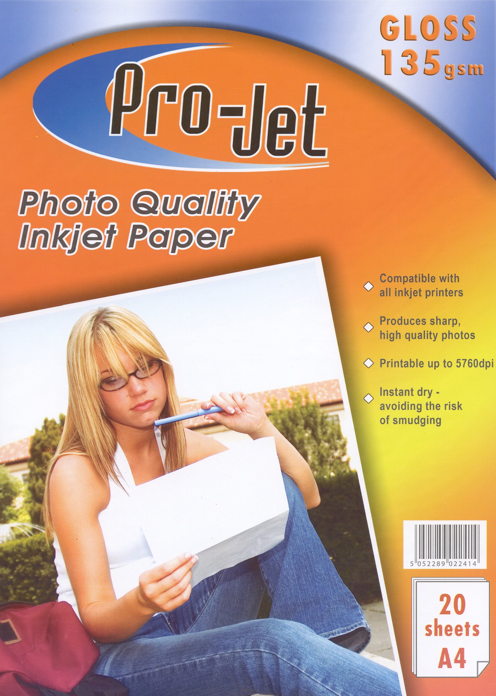 Pro-Jet Photo Quality Inkjet Paper Gloss 135gsm 20 Sheets A4 : Amazon ...