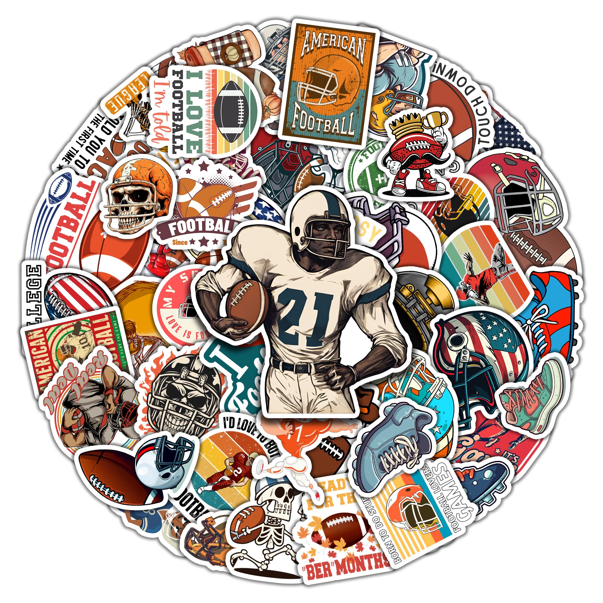 Amazon.com: BIGZORO Pack 50 PCS Football Stickers Waterproof Vinyl ...