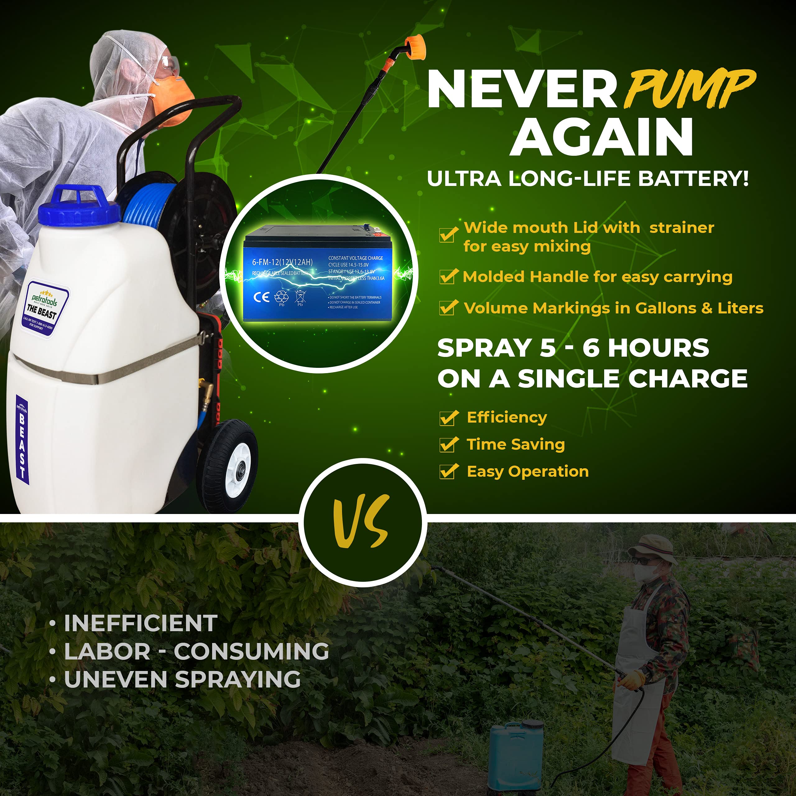 Snapklik.com : Tools Battery Powered 12 Gallon Cart Sprayer - Beast ...