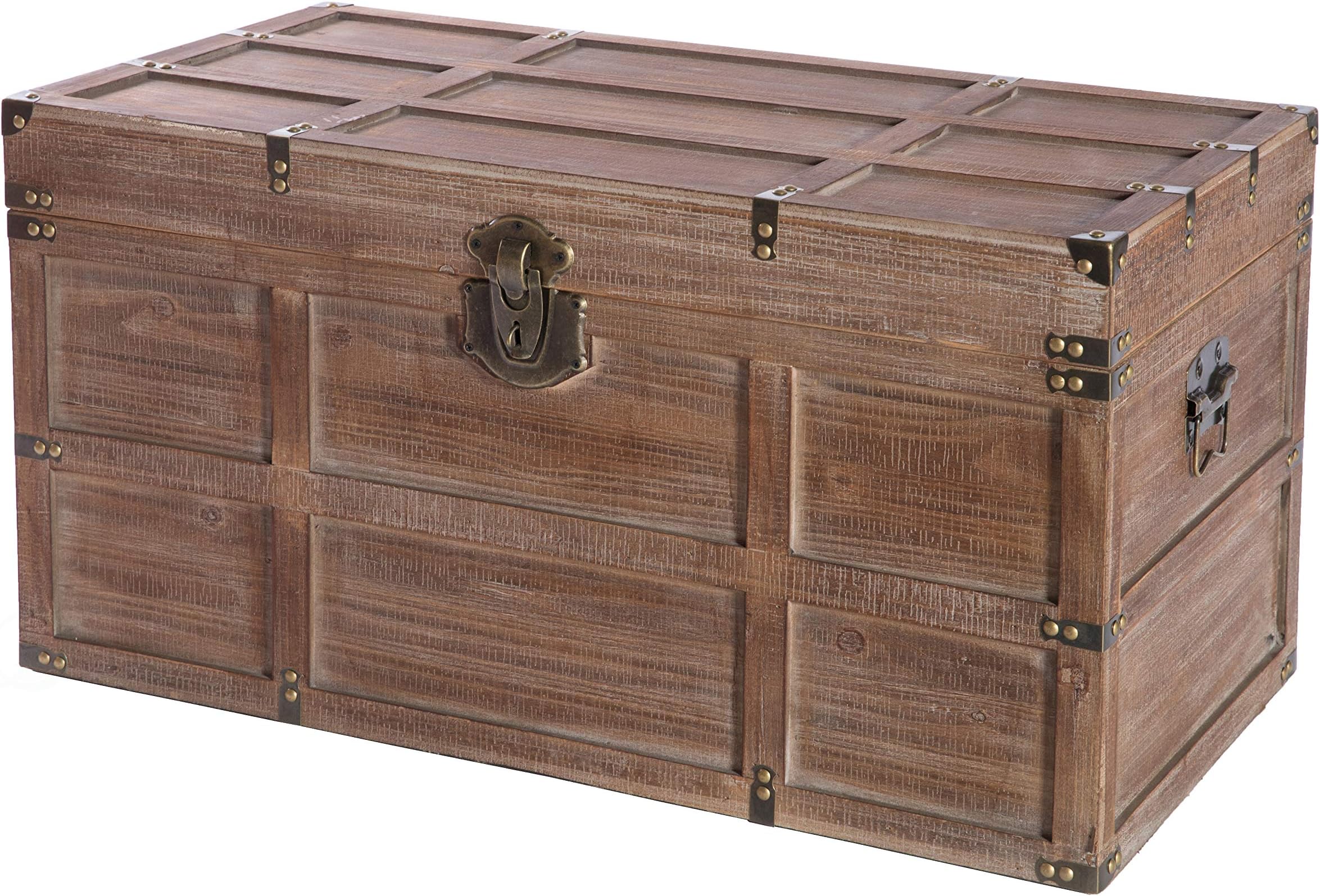 Amazon.com: Vintiquewise Wooden Rectangular Lined Rustic Storage Trunk ...