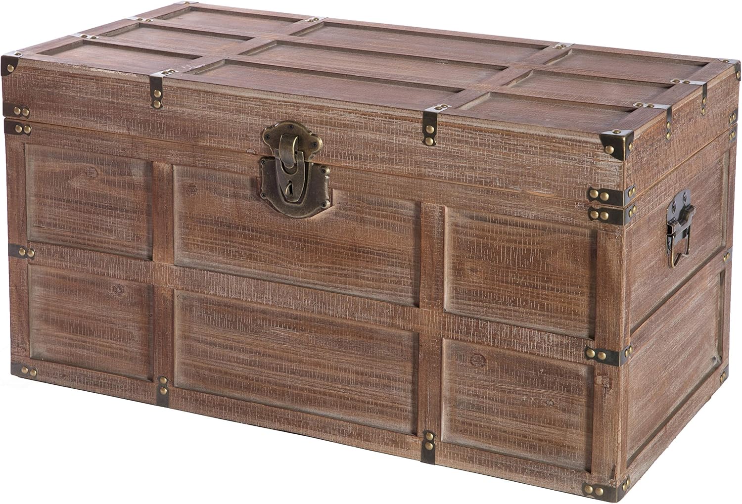 Amazon.com: Vintiquewise Wooden Rectangular Lined Rustic Storage Trunk ...