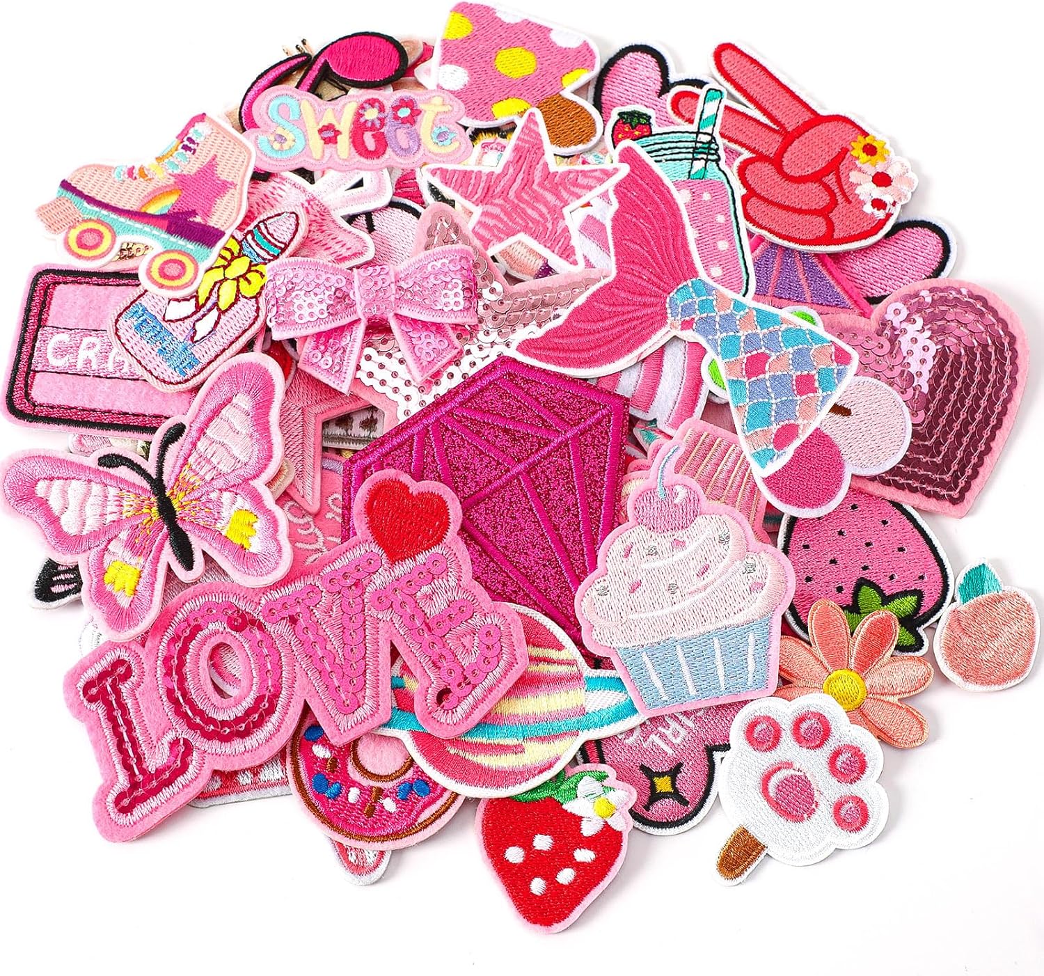 Amazon.com: 36pcs Pink Embroidered Patches Random Assorted Styles Pink ...