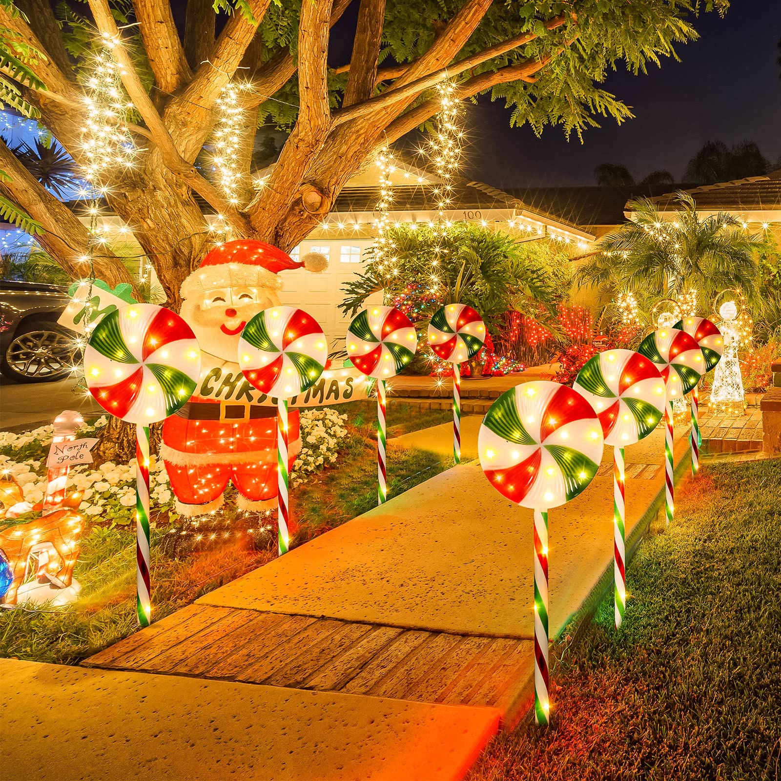 4 Pack Christmas Lollipop Pathway Lights Candy Cane Peppermint ...