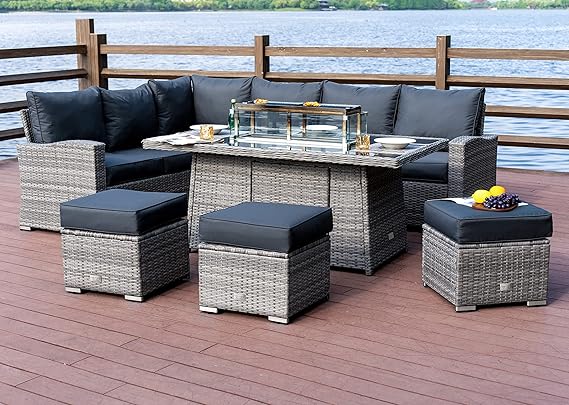 Rattan Garden Furniture with Fire Pit Table - Premium Series - 8 / 9 ...