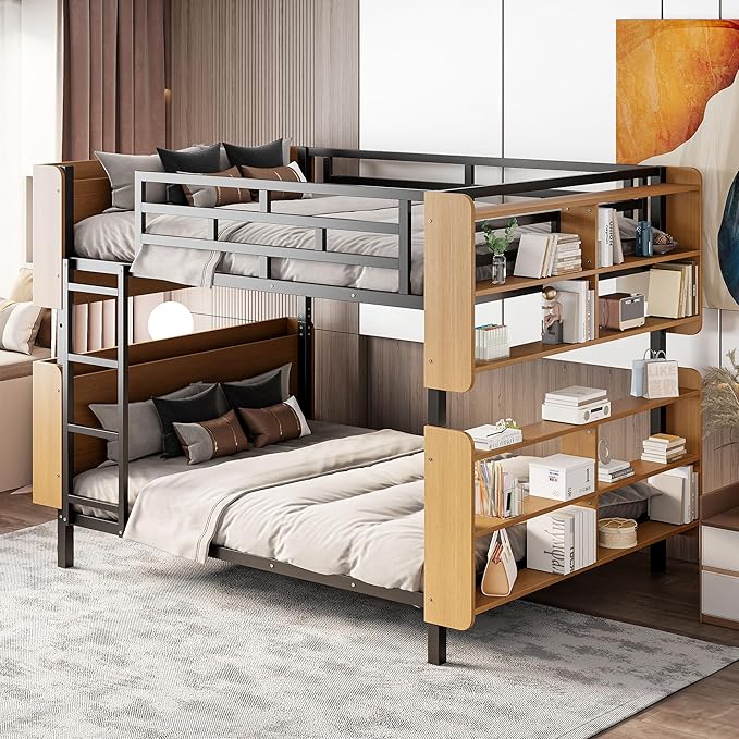Amazon.com: Merax Full Over Full Size Metal Bunk Bed with Ladder and ...